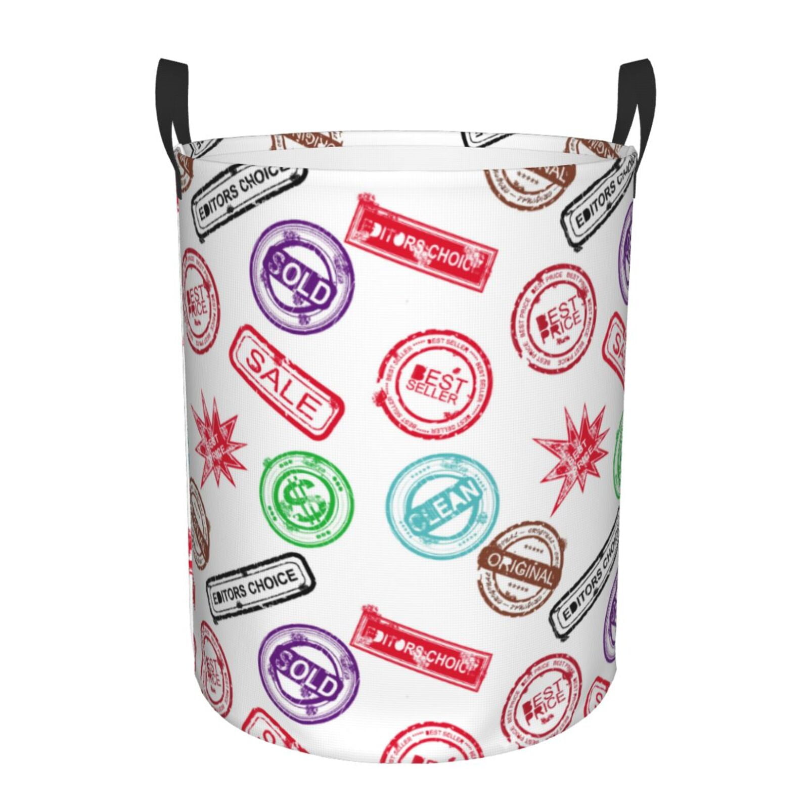 hilarious Postmark Pattern Round Laundry Basket, Laundry Hamper with ...