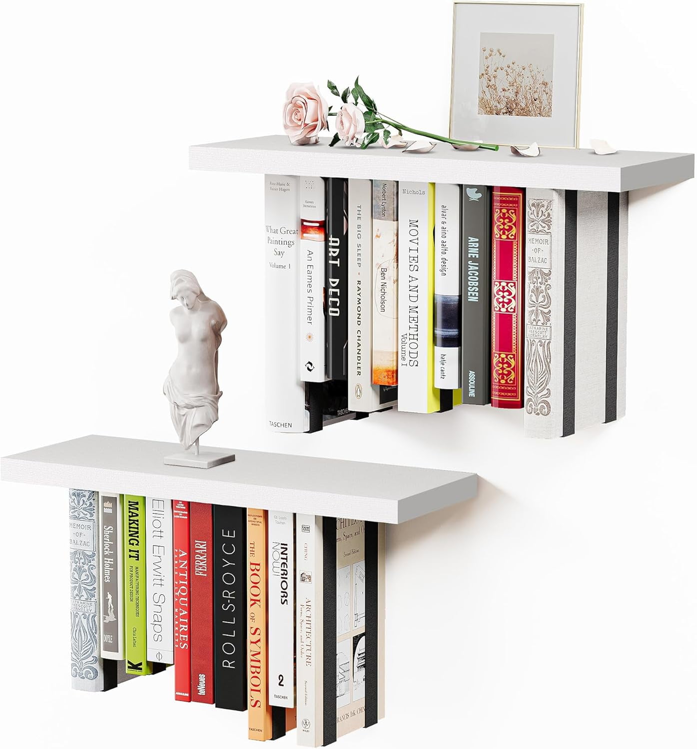 hipmp Floating Bookshelves for Wall Rustic Wood Hanging Wall Bookshelf ...