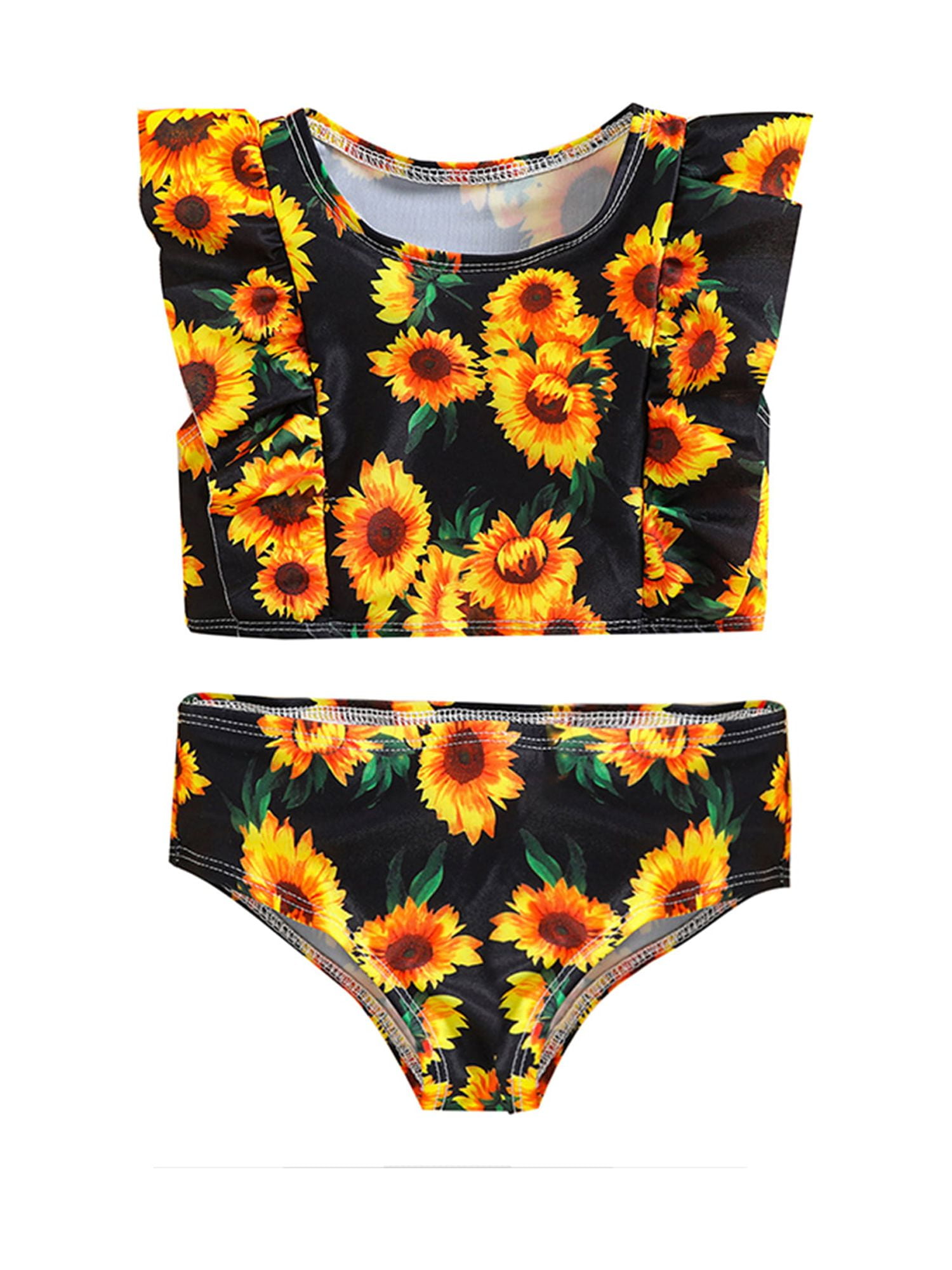 hirigin 2 Pieces Kids Swimwear, Sunflower Print Round Neck Flounced ...