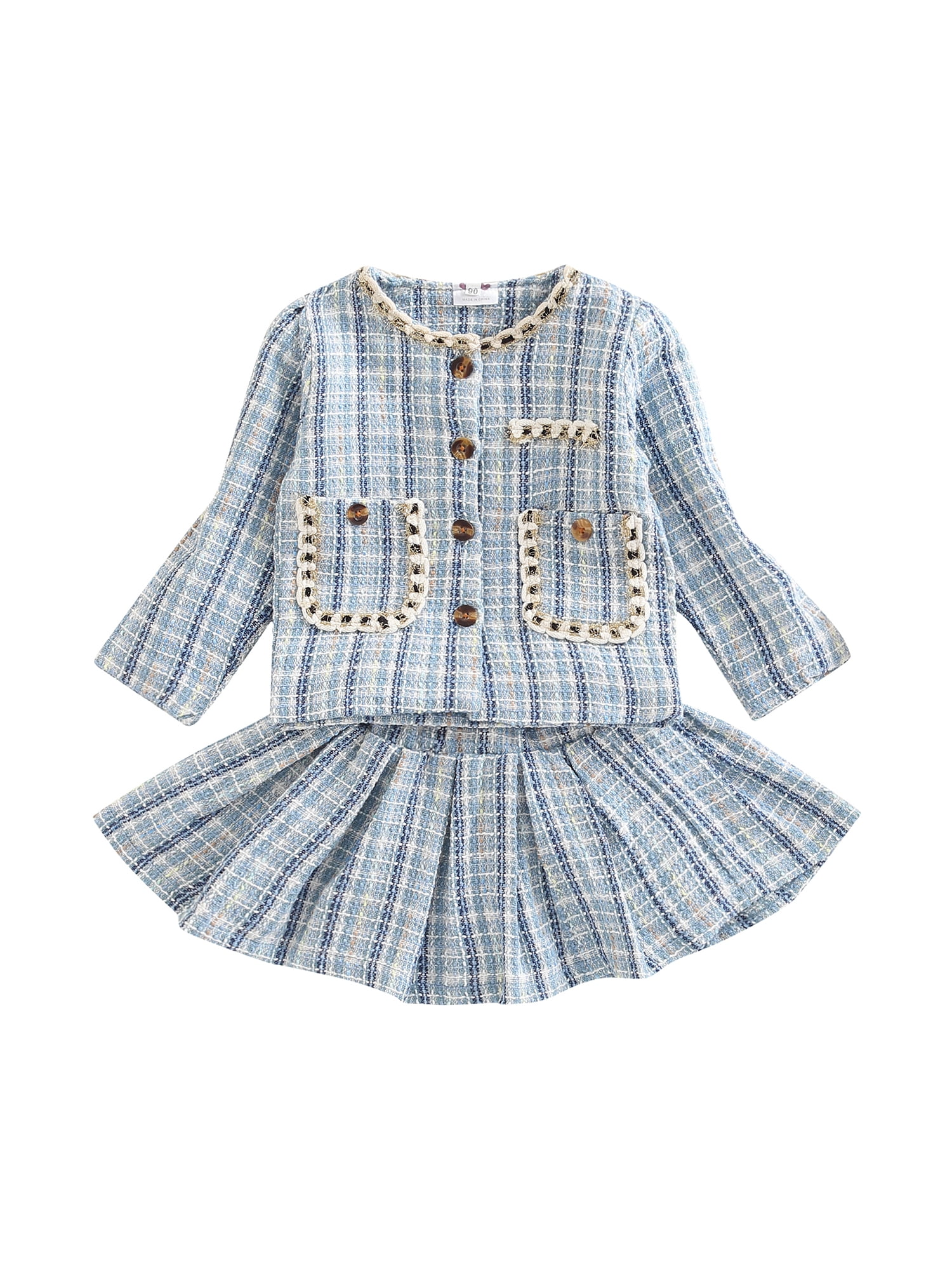 hirigin 2Pcs Girls Trendy Plaid Outfits, Long-Sleeve Buttons Outwear ...
