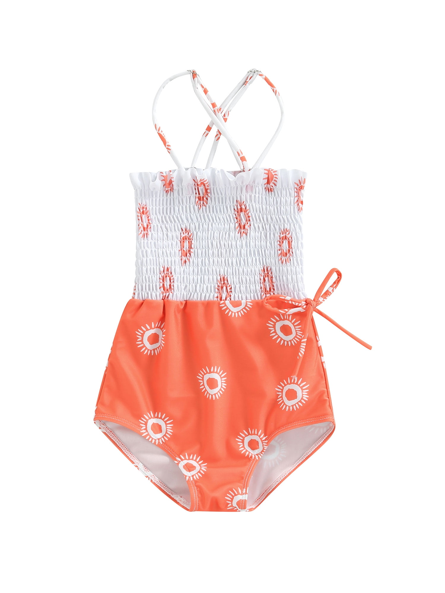 hirigin Girls One Piece Swimsuit Pleated Design Sleeveless Sling Print ...