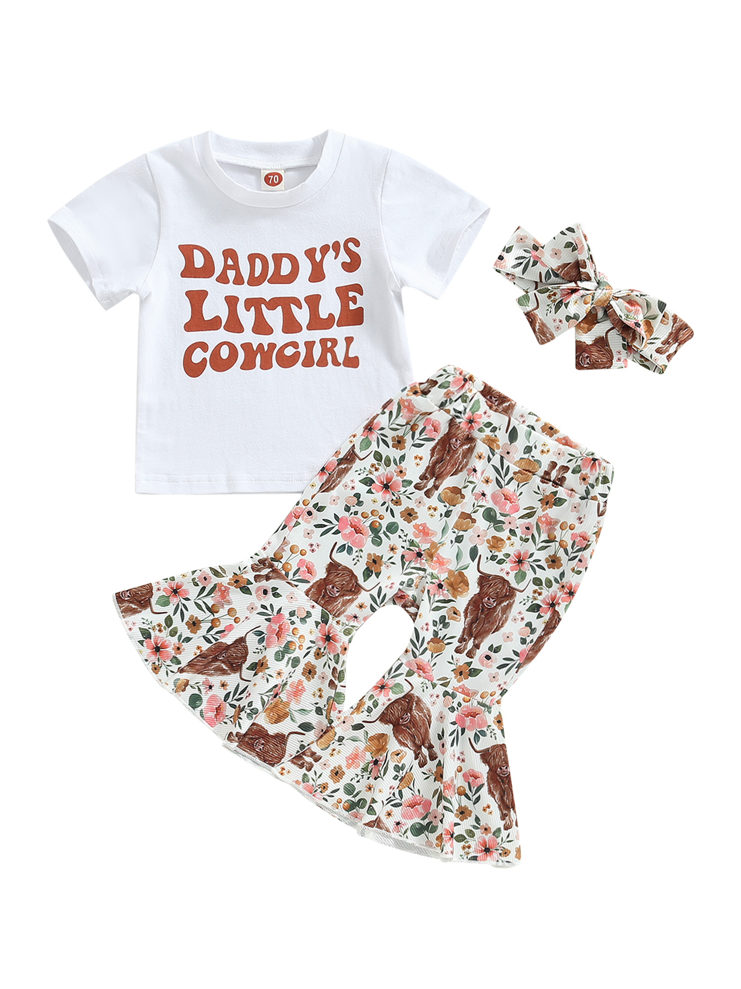 hirigin Kids Girls Summer Outfits Letters Print Short Sleeve T-shirt and Casual Cow Head Floral ...