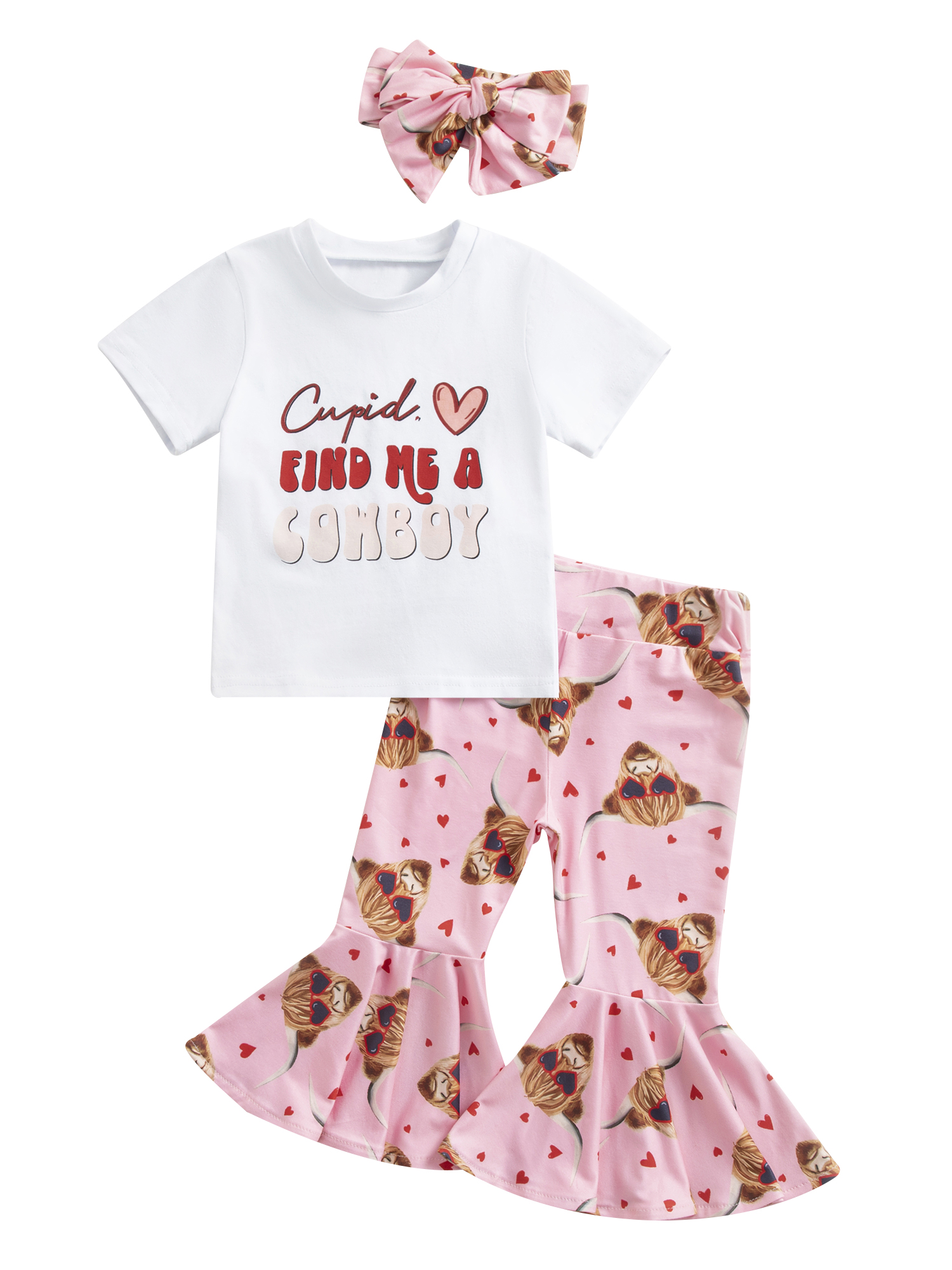 hirigin Kids Girls Summer Outfits Letters Print Short Sleeve T-shirt and Casual Cow Head Print ...