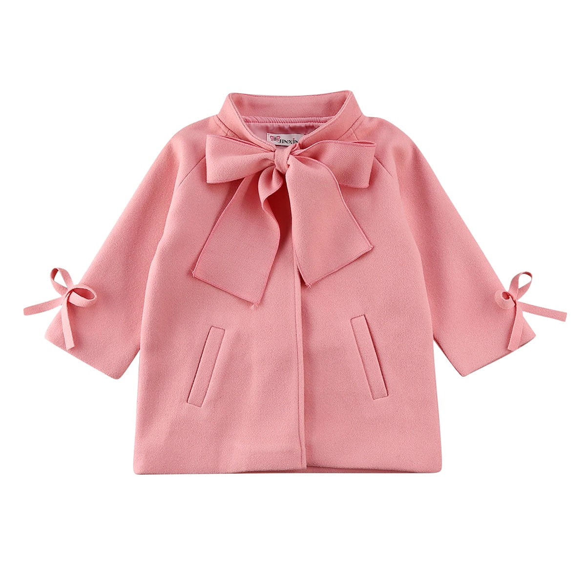 hirigin Little Girls Jacket Solid Color Loose Bow Neck Side Pockets ...