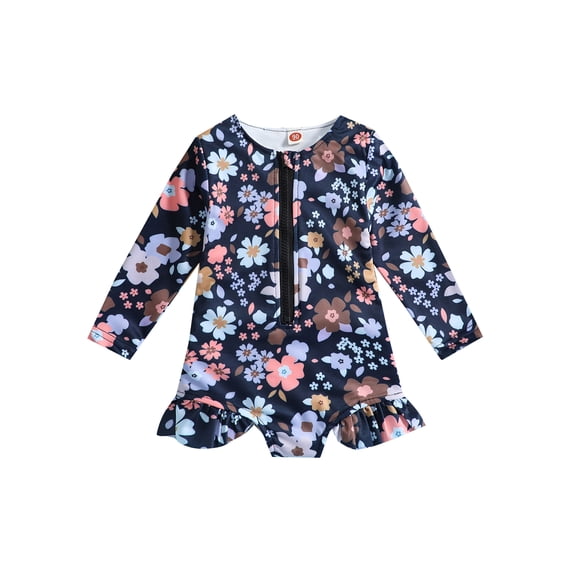hirigin Toddler Girl Swimsuits Sun/ Flower Print Long Sleeve Zipper ...