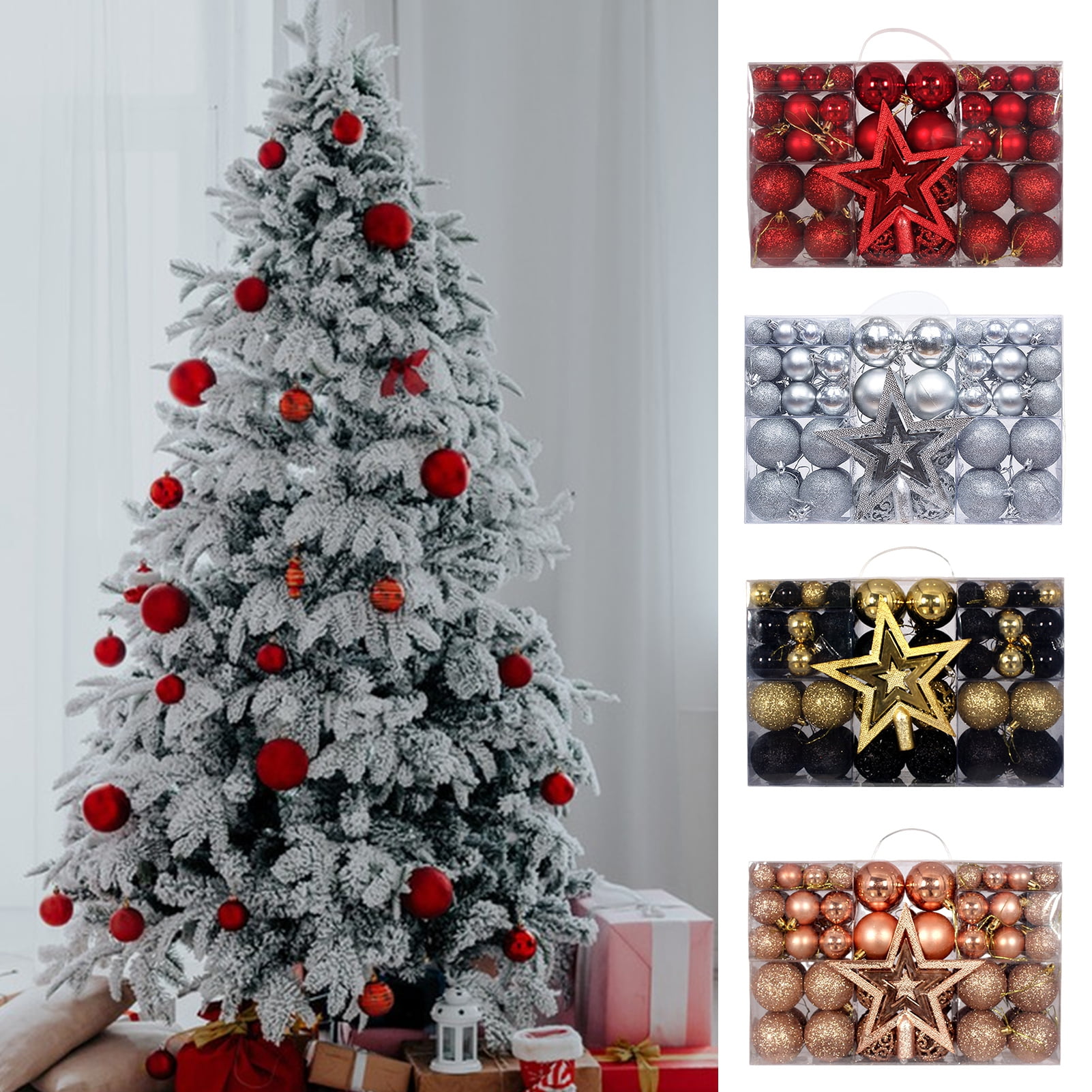 hiryomu 101 Pcs Christmas Balls Set Shatterproof Xmas Tree Decorations ...