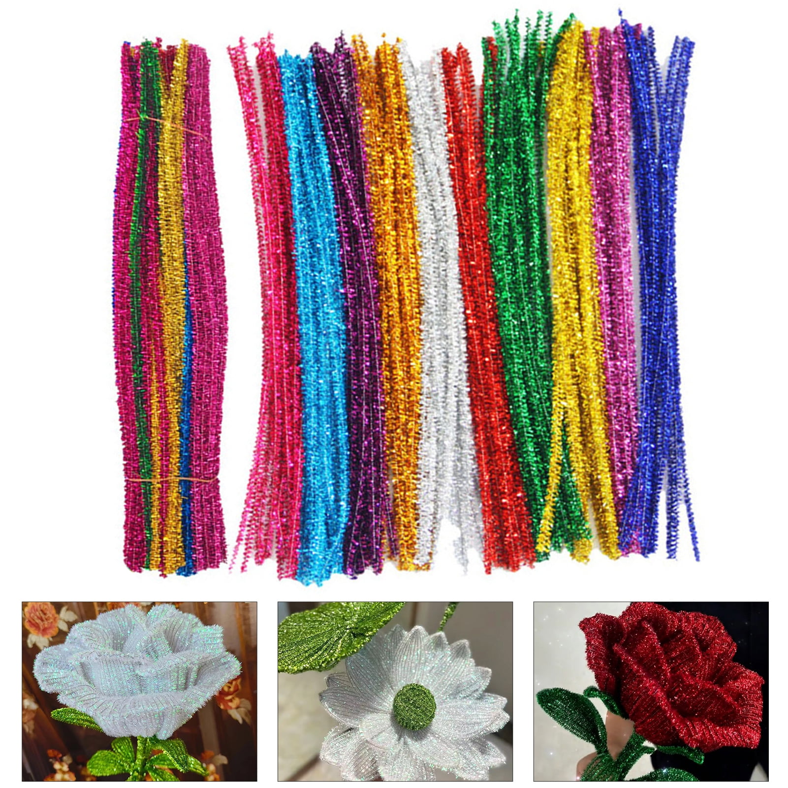 hiryomu 2 Bundles 30CM Pipe Cleaner Glitter Colorful DIY Art Craft ...