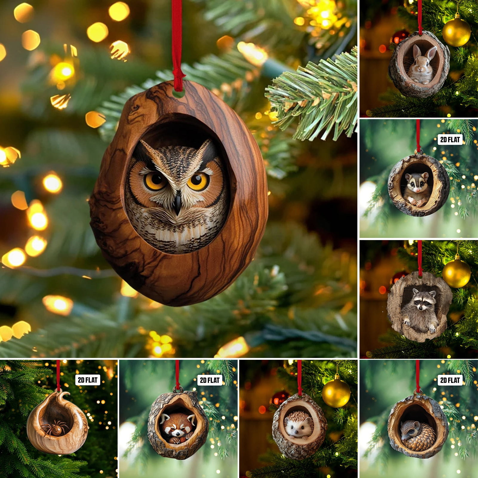 hiryomu 2 Pcs Animal Christmas Tree Ornament 2D Acrylic Forest Animal ...