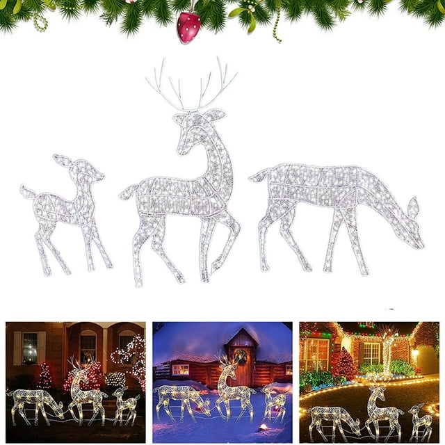 hiryomu 2D LED Lighted Deer Family Figurine Christmas Outdoor Yard ...