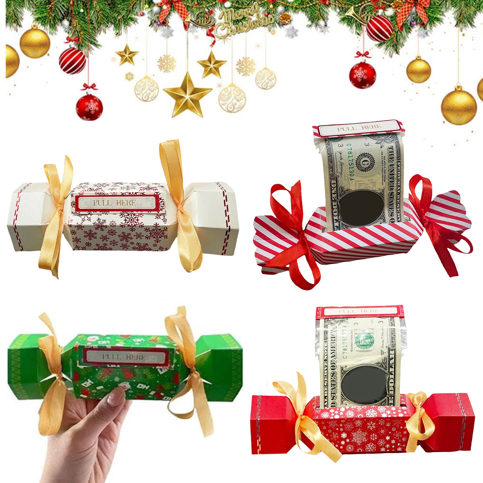 hiryomu 4Pcs Christmas Surprise Money Pull Pouch DIY Cash Pull Out Box ...
