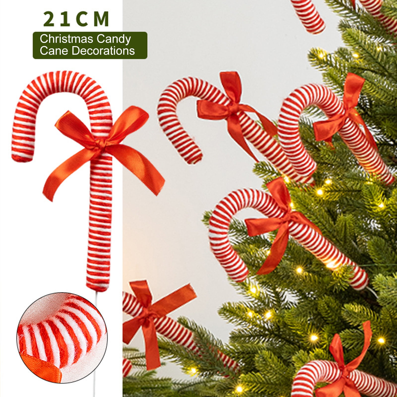 hiryomu 6 Pcs Christmas Candy Cane Decorations Red White Candy Cane ...