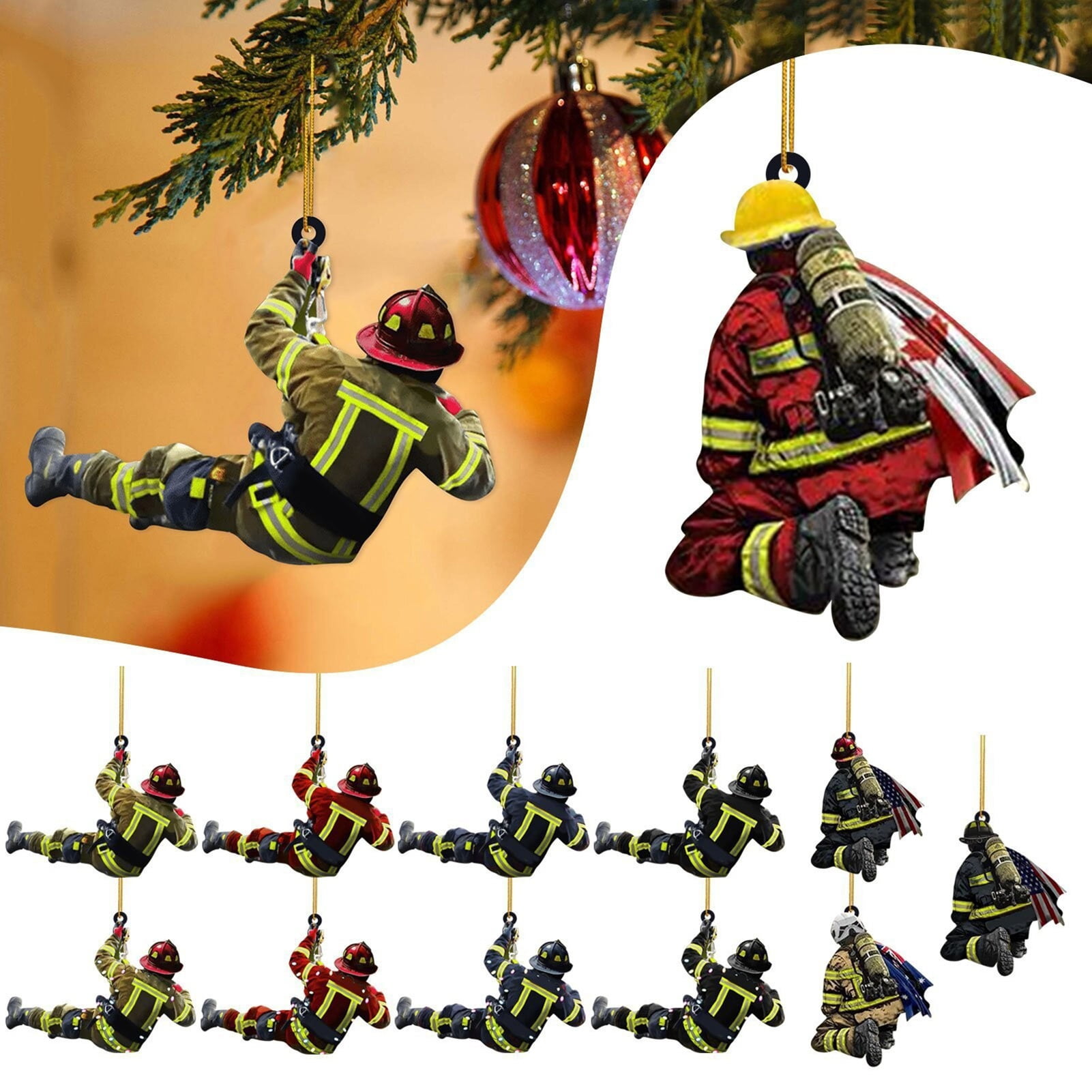 hiryomu Christmas Firefighter Ornaments Acrylic Fireman Decorations ...
