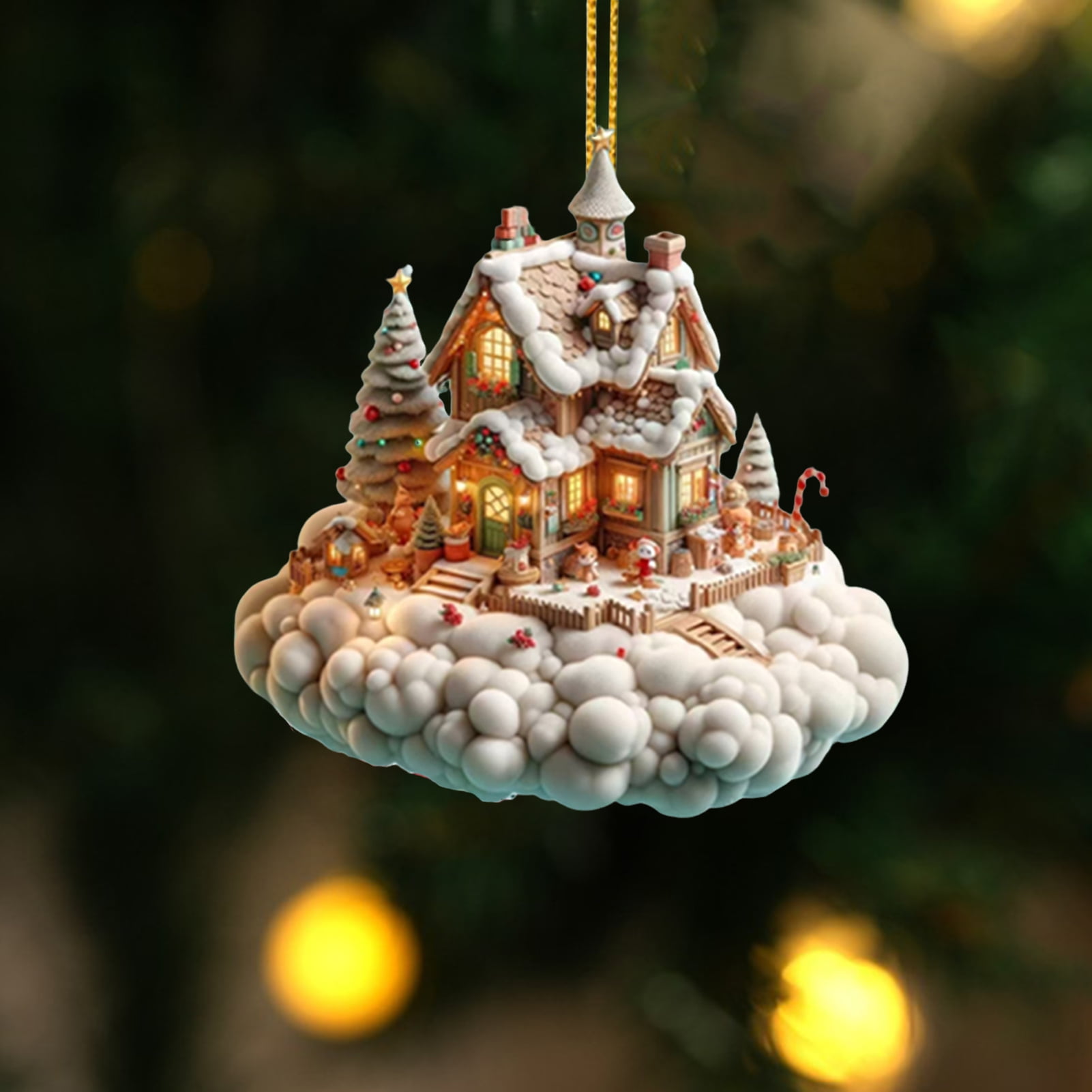 hiryomu Christmas House Pendant Acrylic 2D Flat Hanging Ornament Mini ...
