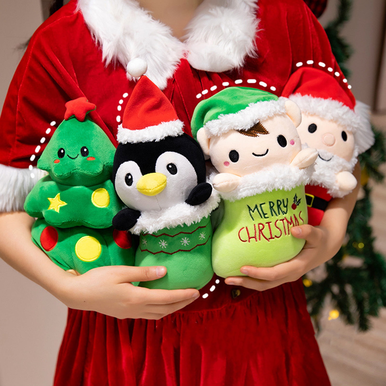 hiryomu Christmas Penguin Plush Doll with Santa Hat Soft Stuffed Animal ...