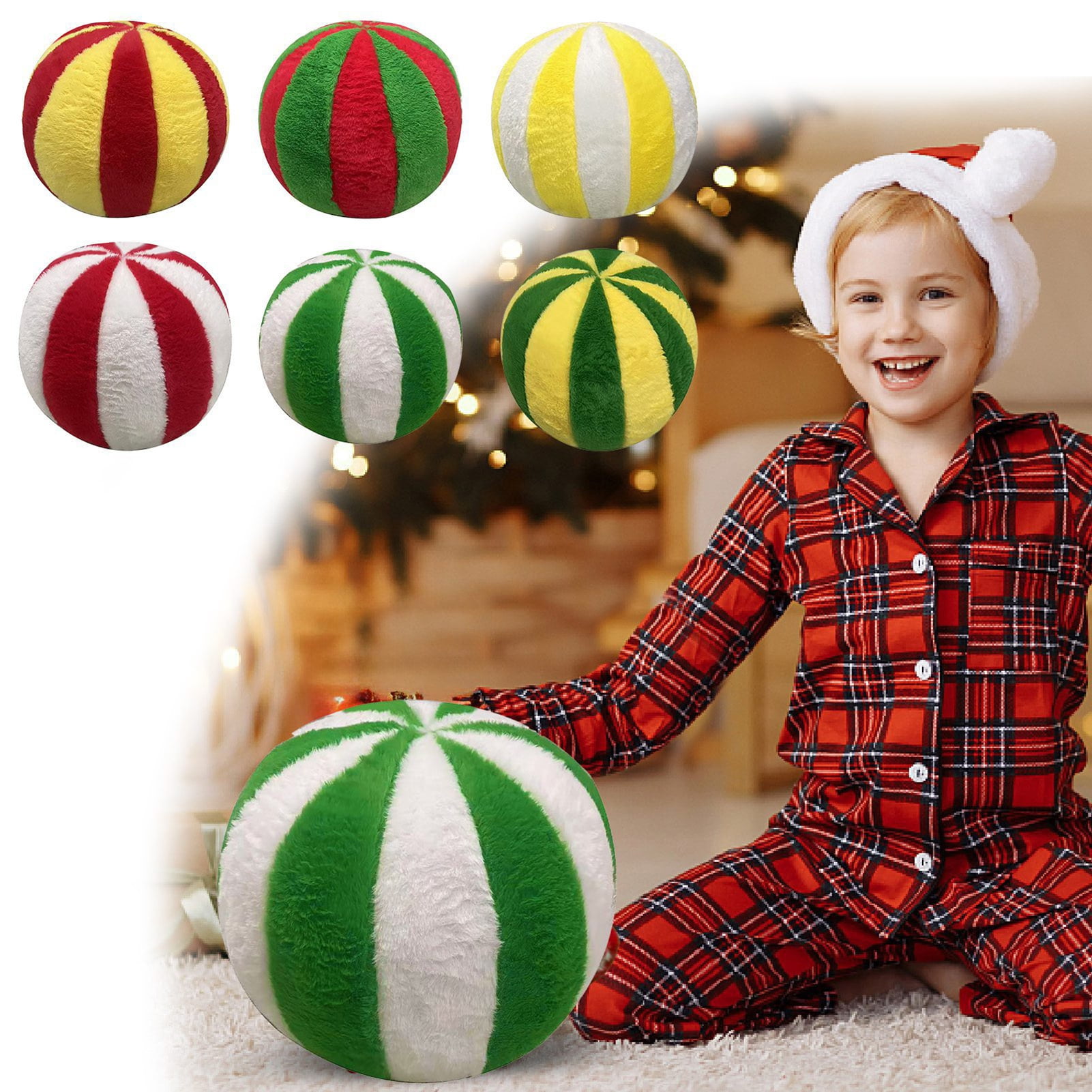 hiryomu Christmas Pillow Elastic Fully Filling Contrast Color Ball ...