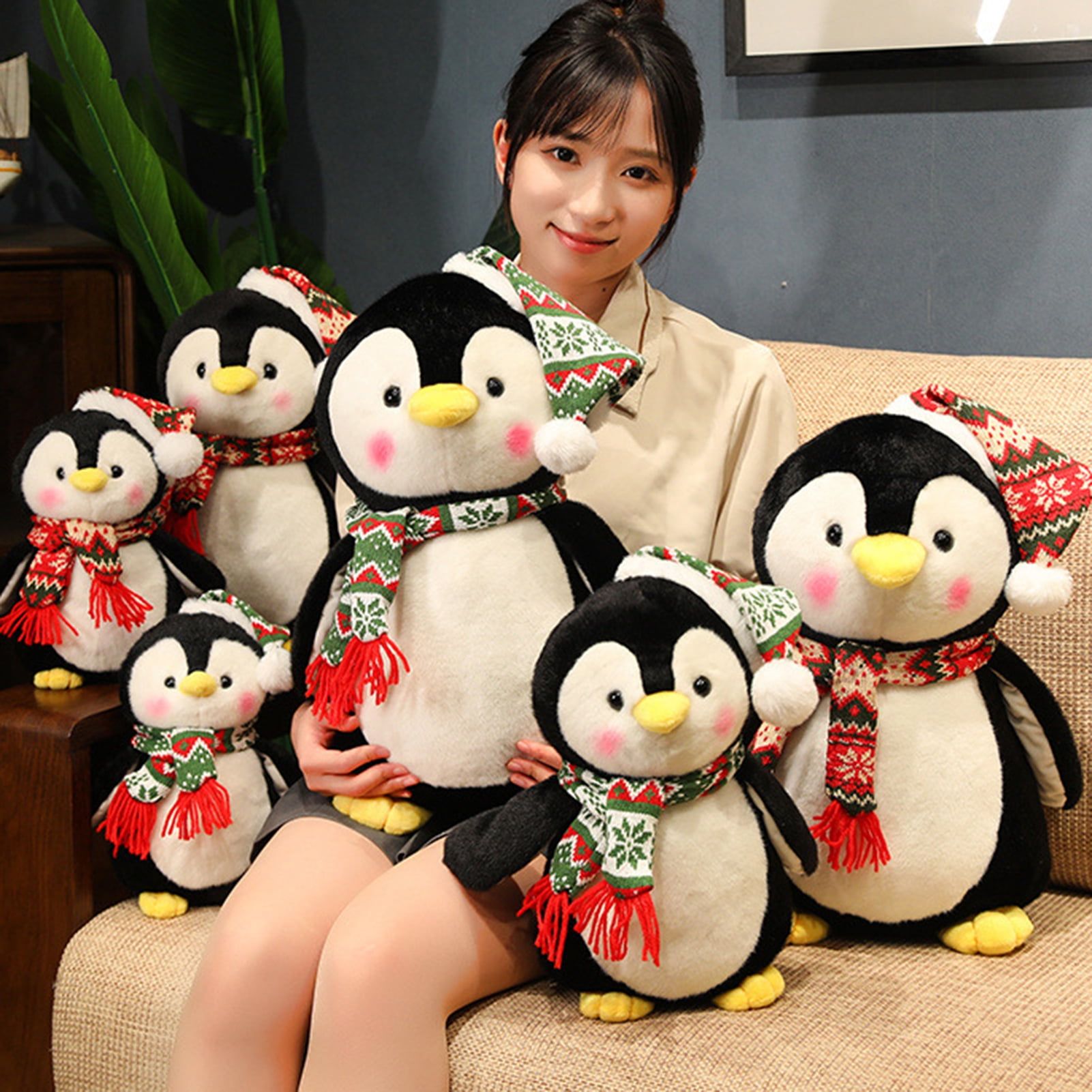 hiryomu Cute Plush Penguin Stuffed Animal with Hat And Scarf Soft Body ...