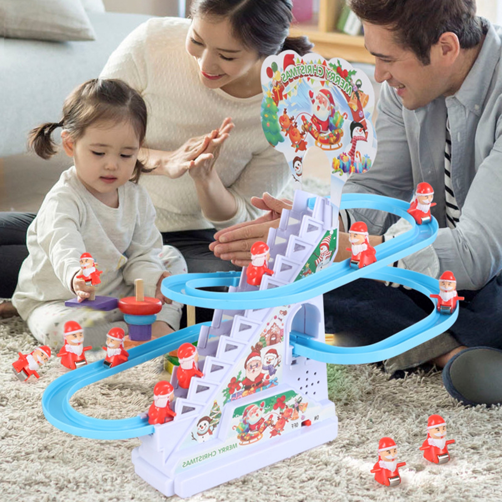 hiryomu Electric Santa Stair Climbing Toy with Light Music Automatic ...