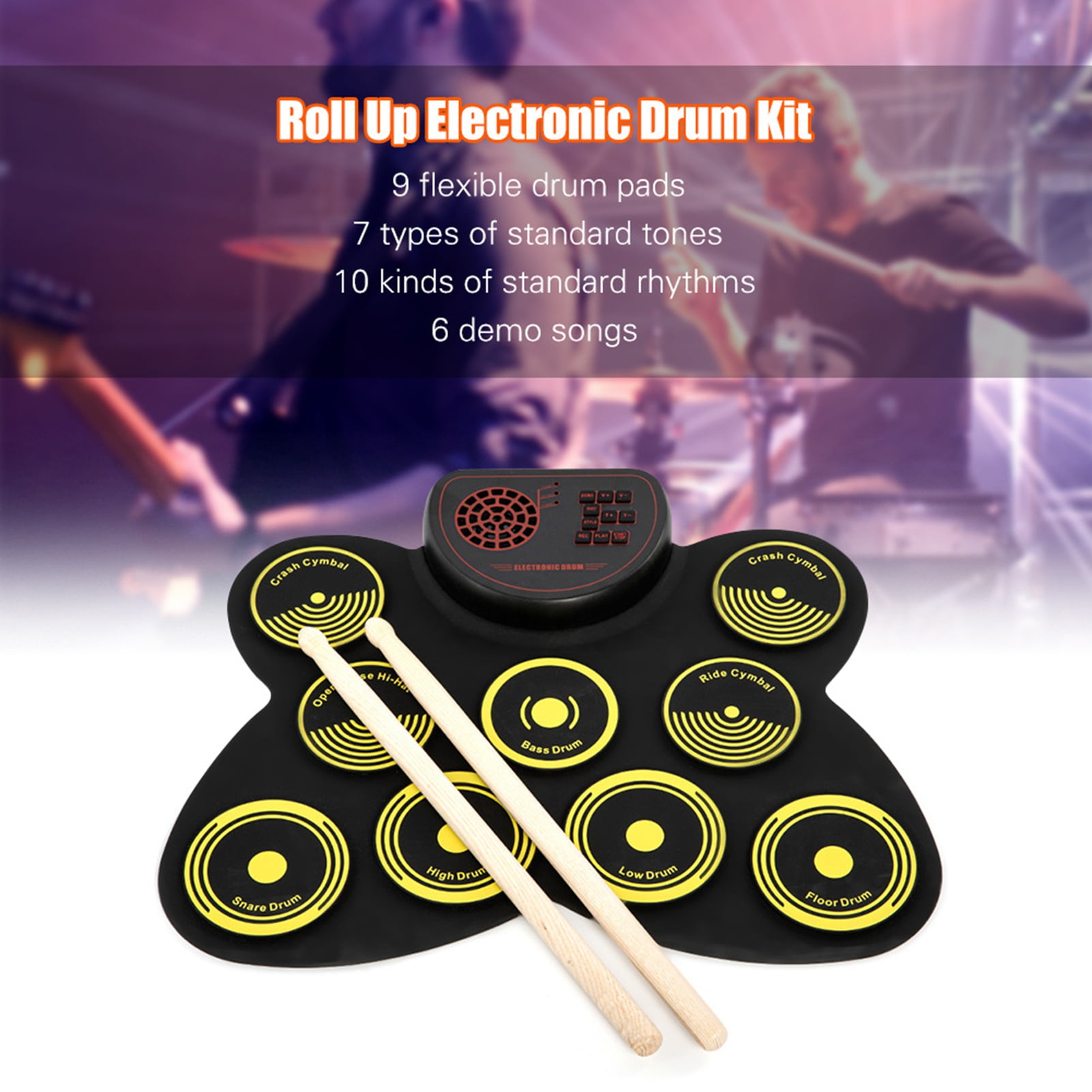 hiryomu Electronic Drum Set with Drum Sticks Pedals Rechargeable Roll ...