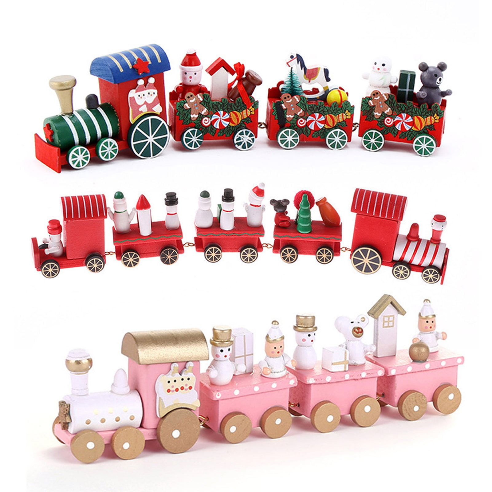 hiryomu Mini Christmas Train Wooden Train Ornament with Mini Snowmen ...