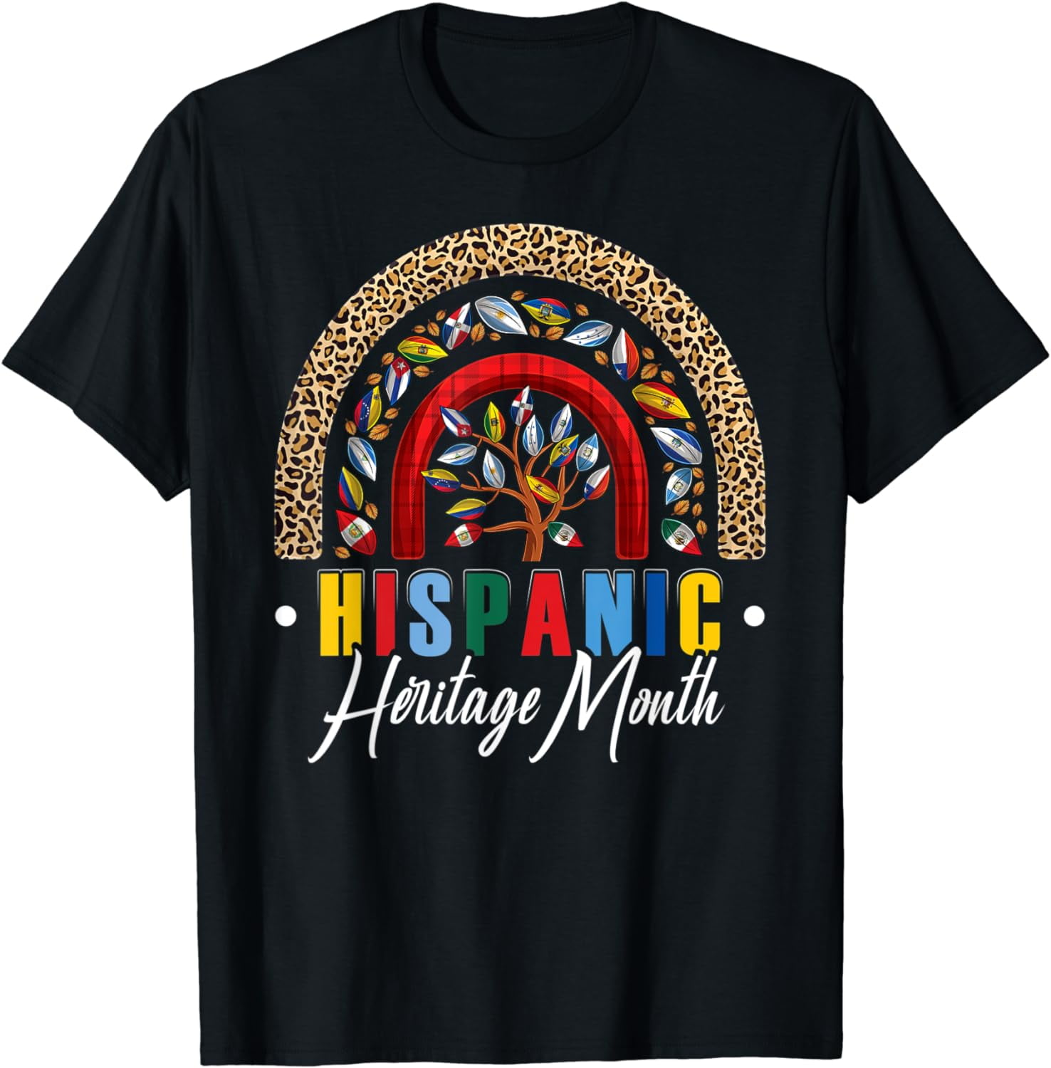 hispanic heritage month Rainbow All Countries Flags Leopard T-Shirt ...