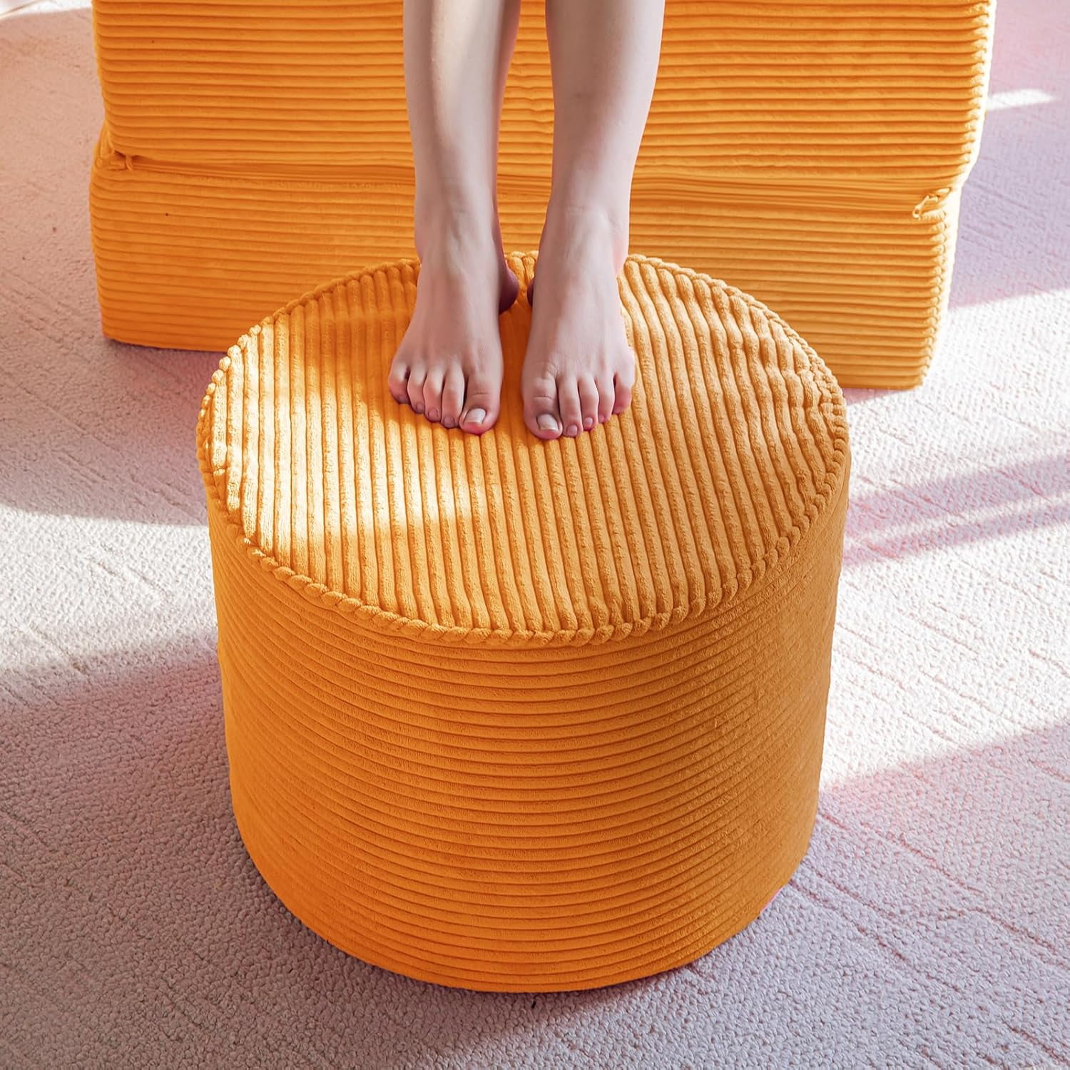 hjklopuyt LTKIF Round Stuffed Pouf Ottoman Corduroy Poufs with High ...