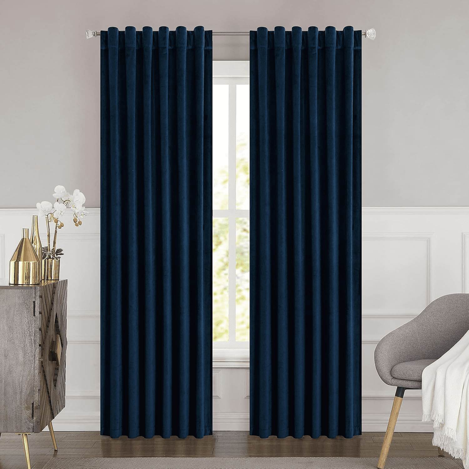 hkahxbgd DXQPIOA Velvet Blackout Window Curtains Navy Blue Drapes for ...