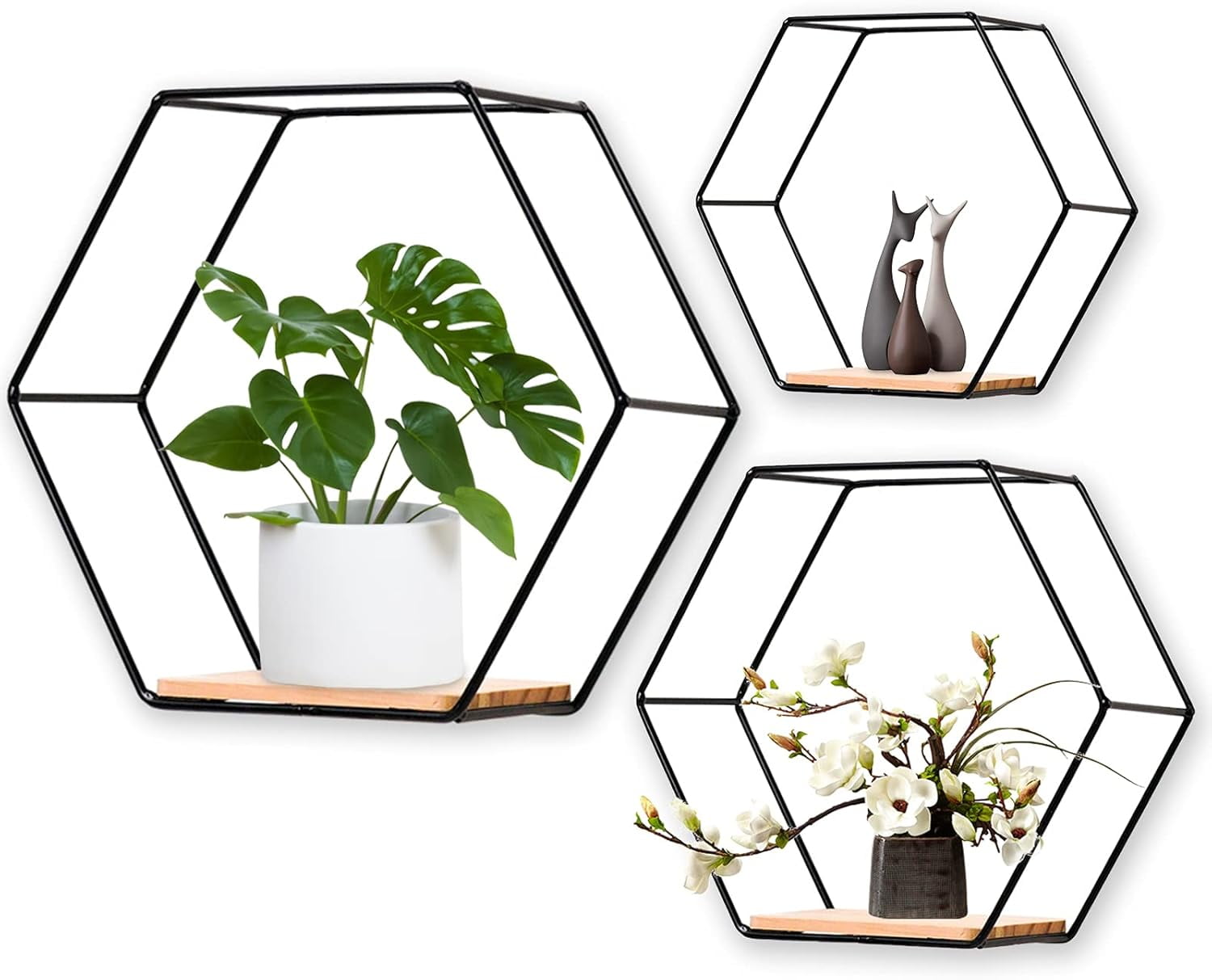 fhduf Wall Mounted Hexagonal Floating Shelves in Different Sizes Metal ...