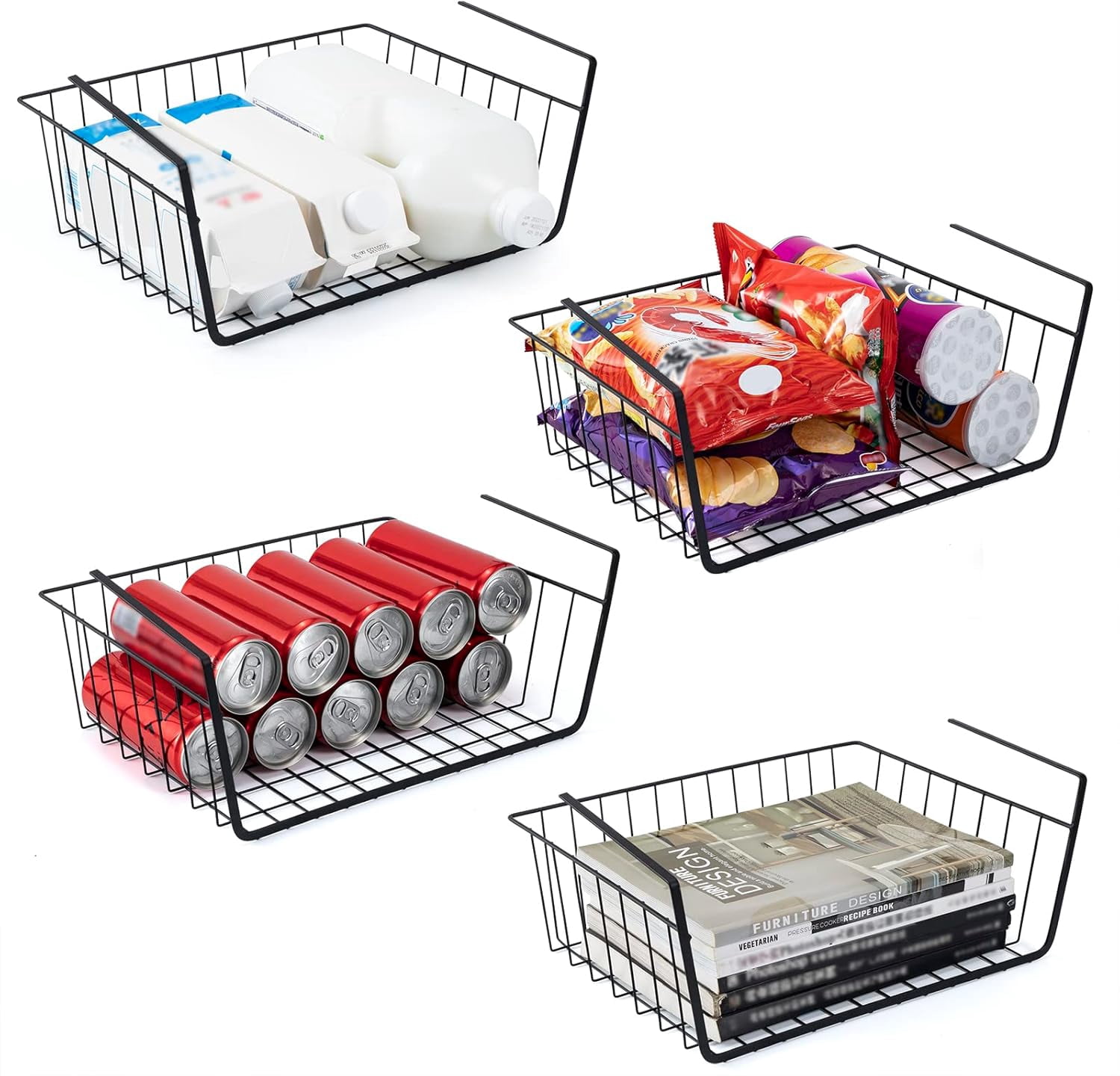 hldhyi Under Shelf Basket 2 x Medium Metal Wire Kitchen Storage Basket ...