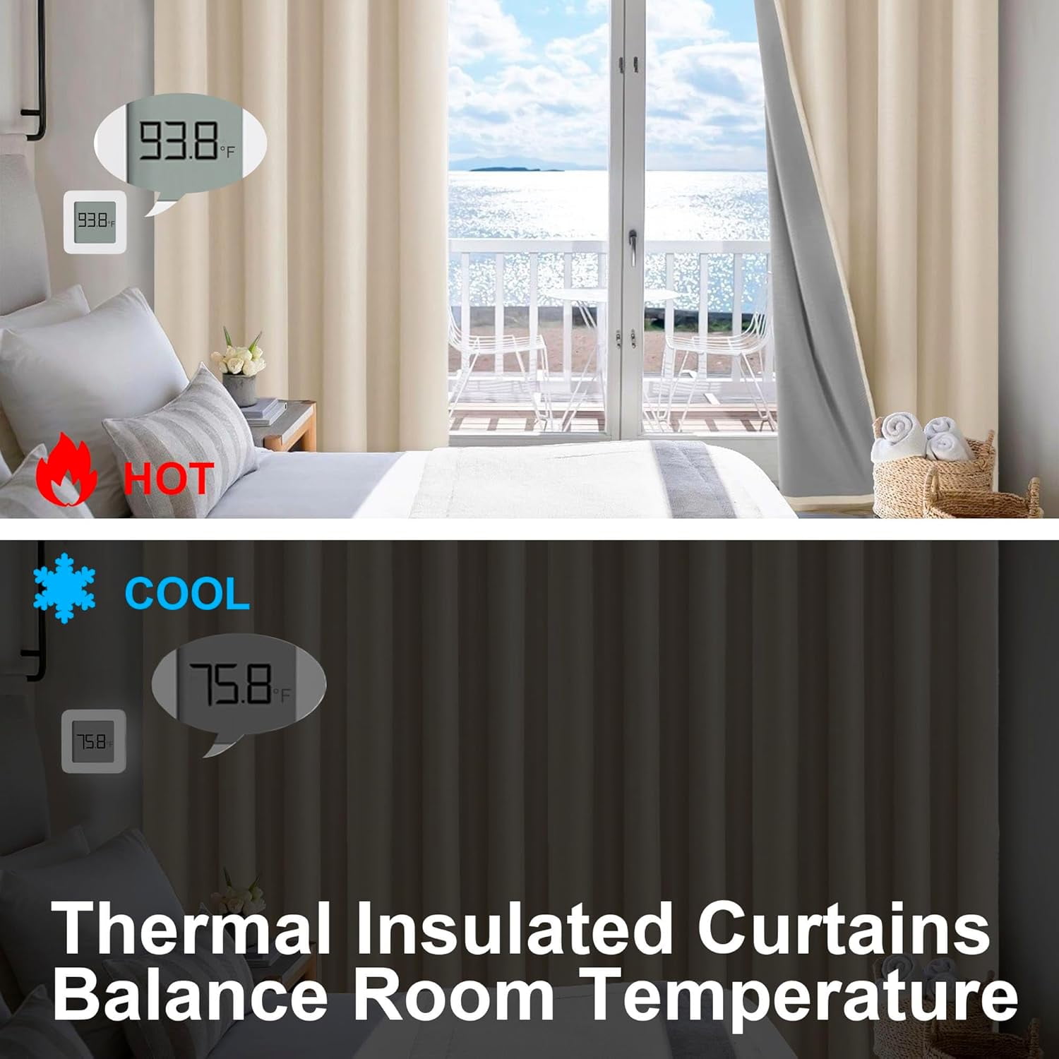 hlquji 100% Blackout Curtains 95 Inch Long 2 Panel Sets for Sun ...