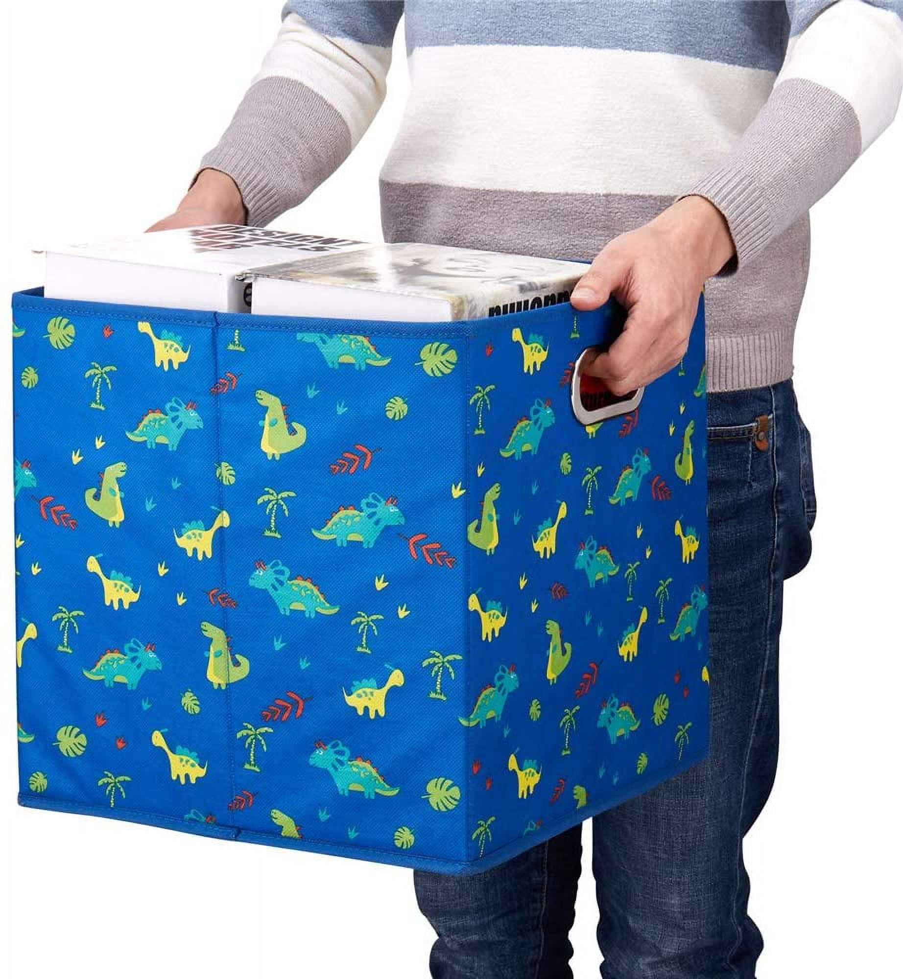hlquji 13 inch Collapsible Storage Cubes Bins Teal Stripes Fabric ...
