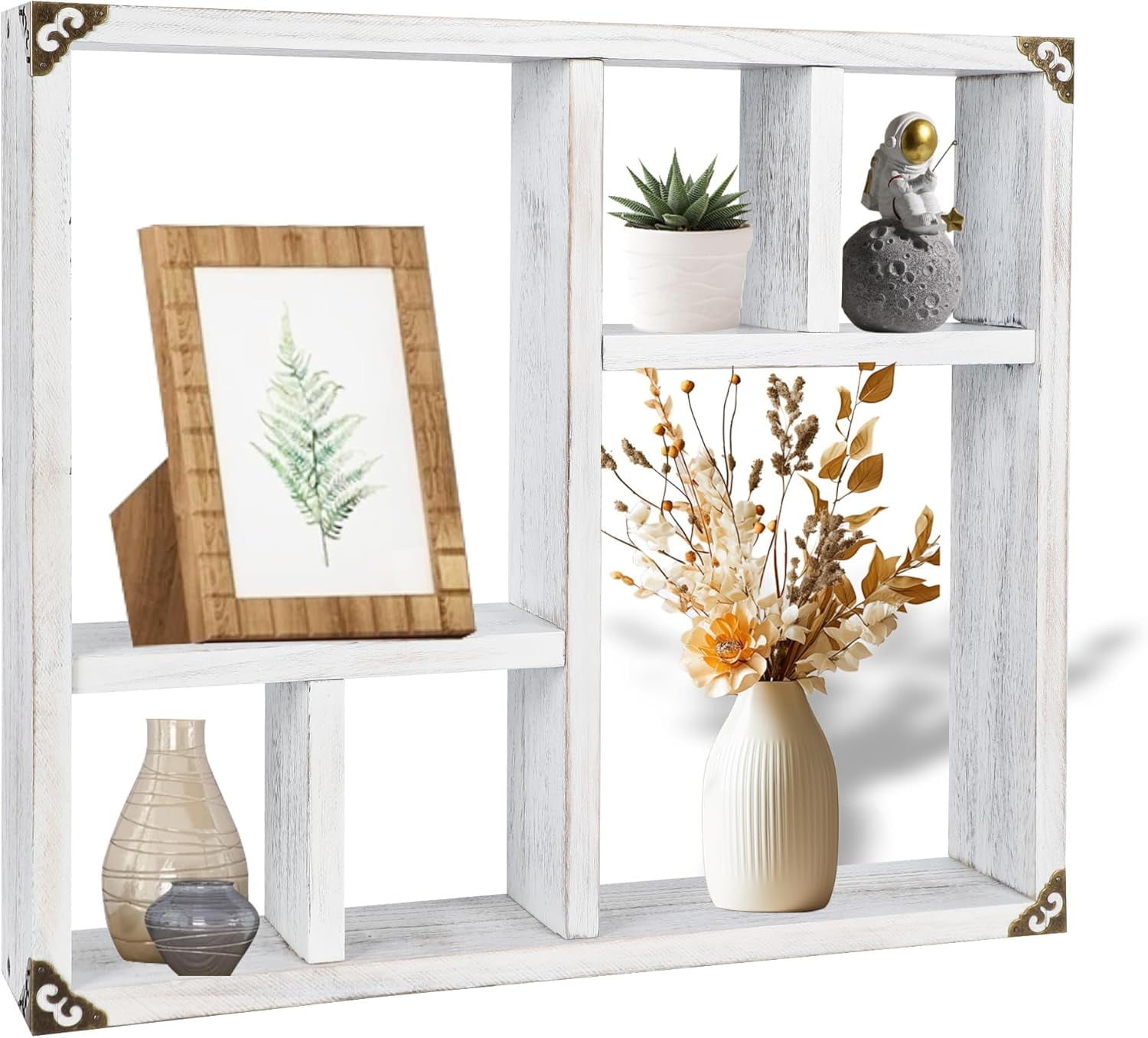 hlquji 17.7x15.7-Inch Shadow DXQPIOA Display Shelf，6-Slot Rustic ...