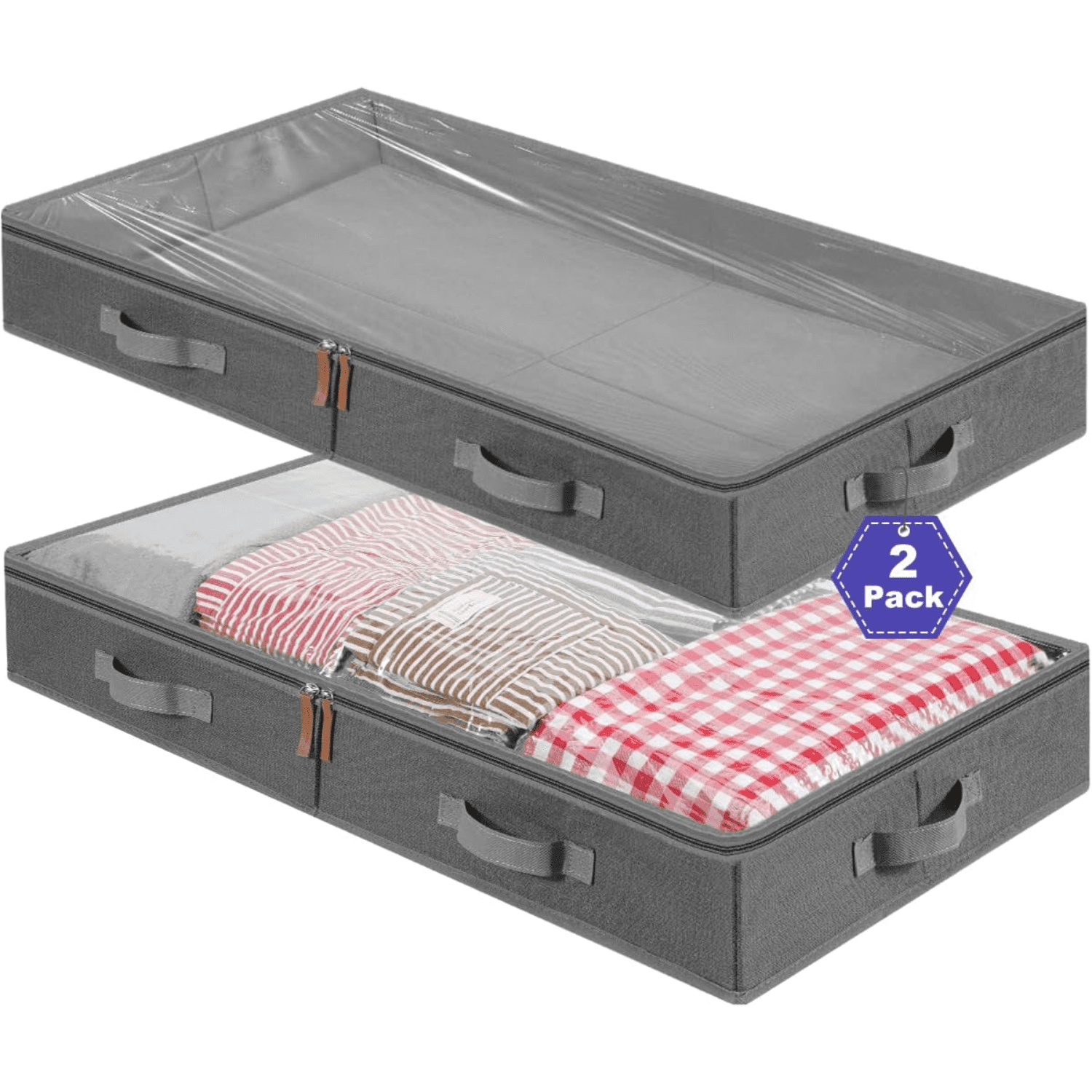 hlquji 2-Pack Under Bed Storage Containers 4.7 Inches Tall Low Profile ...