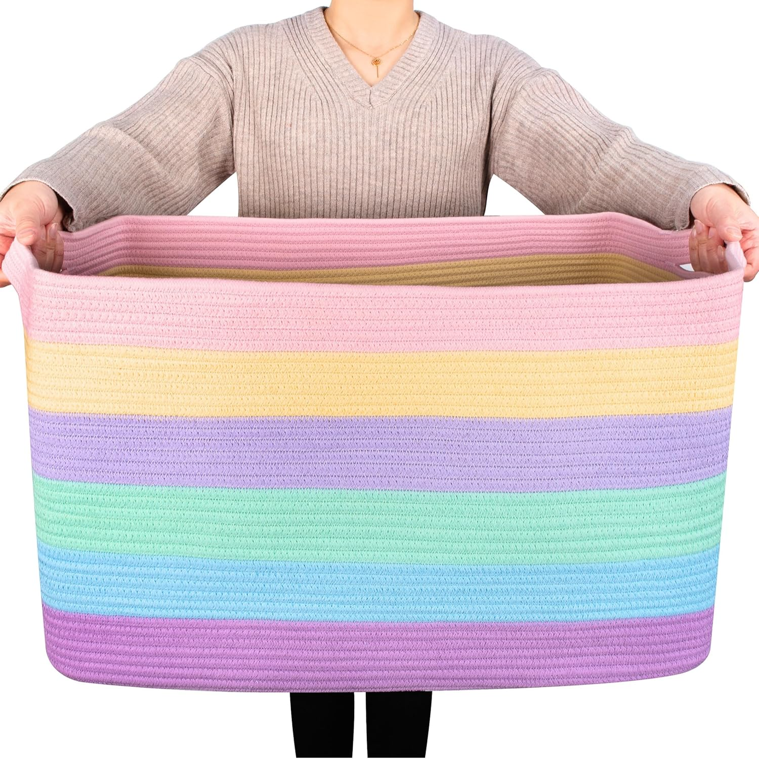 hlquji 22in Extra Large Blanket Basket Holder Living Room Rectangle ...