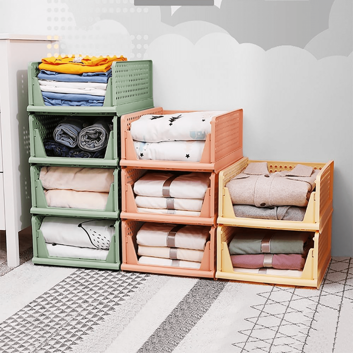 hlquji 4-Pack Folding Wardrobe Storage Plastic Drawer Organizer ...