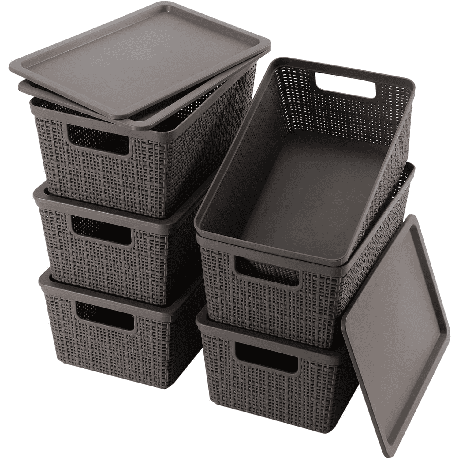 hlquji 6 Pack Plastic Storage Baskets With Lids Black Breathable ...