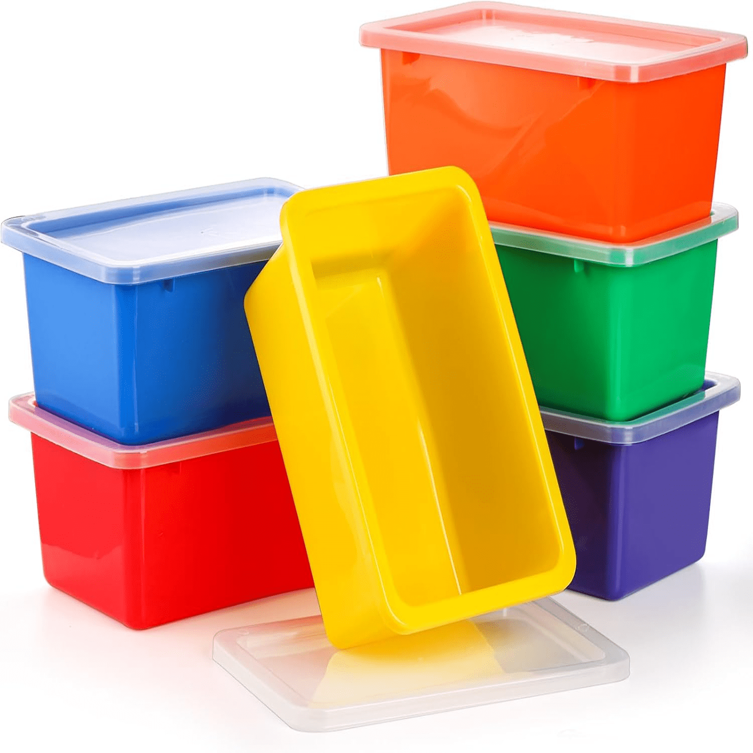 hlquji 6 Pack Small Cubby Bins Storage Bins with Lids 5 Qt Plastic ...
