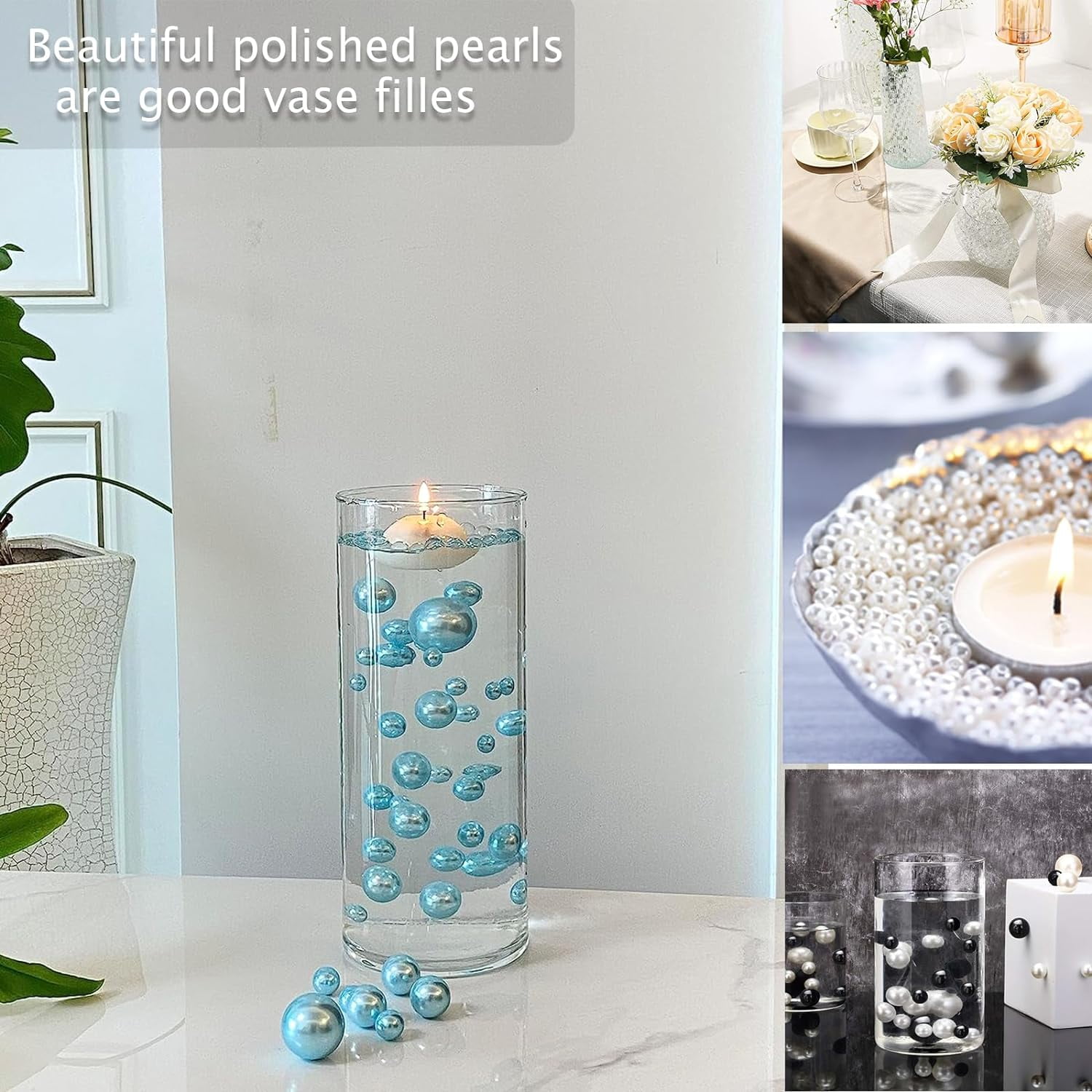 hlquji 60 Pieces Floating NO Hole Pearls and 500 Pieces Transparent ...