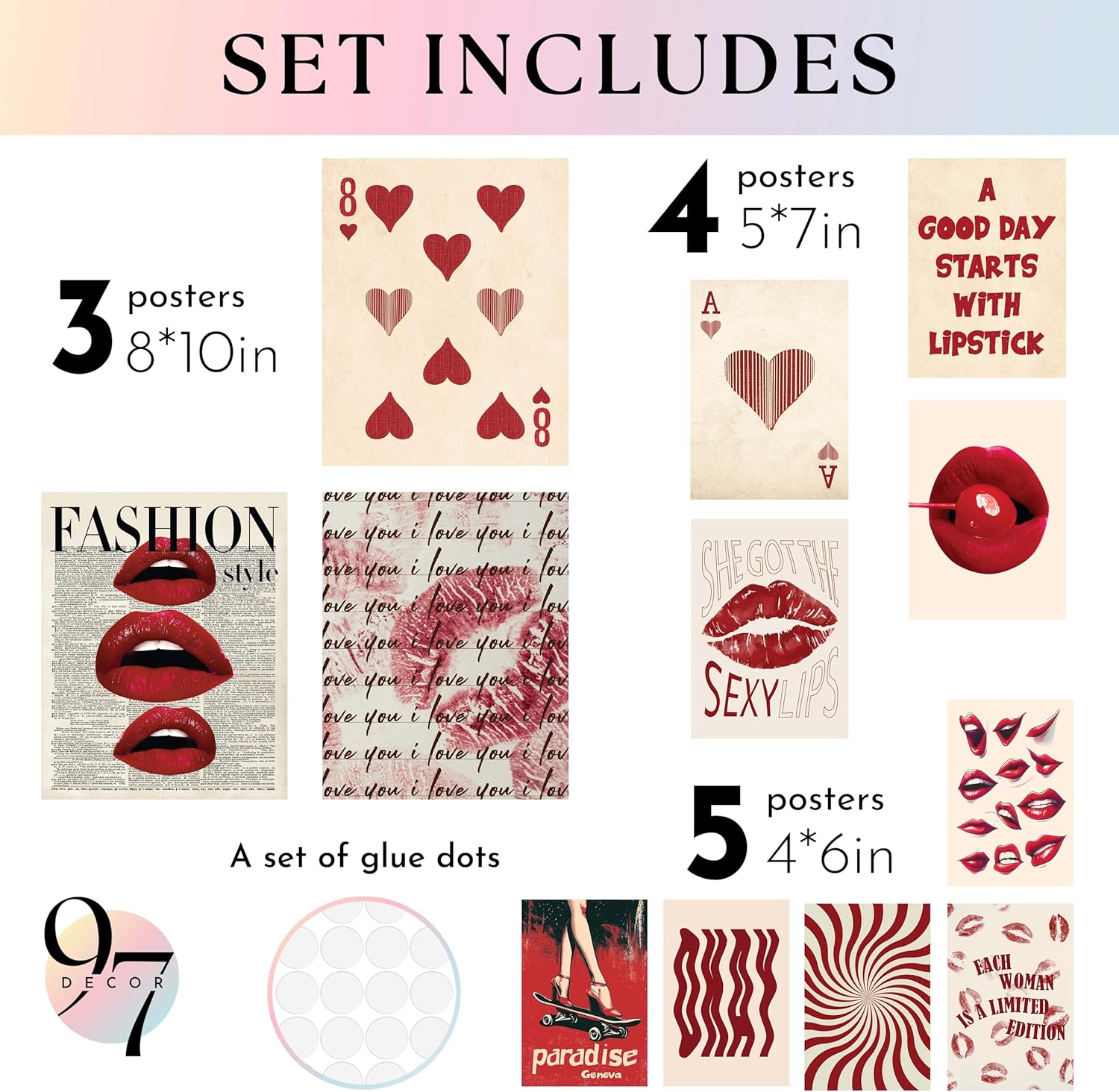 hlquji 97 Decor Downtown Girl Room Decor Y2k Posters - Dark Red ...
