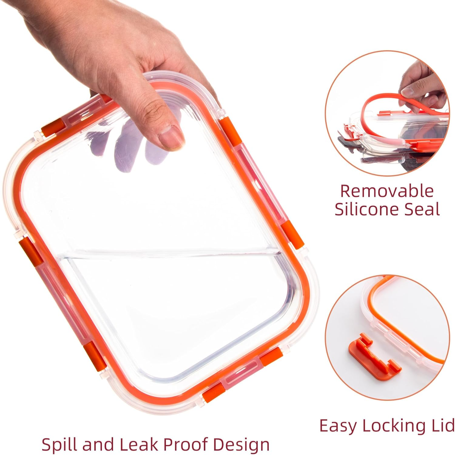 hlquji Glass Food Storage Containers 3 Compartment with Lids (5 Pack ...
