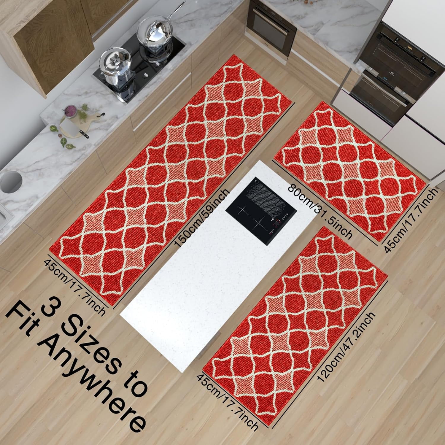 hlquji HIOPTY Kitchen Mats for Floor 3 Piece Set Farmhouse Kitchen ...