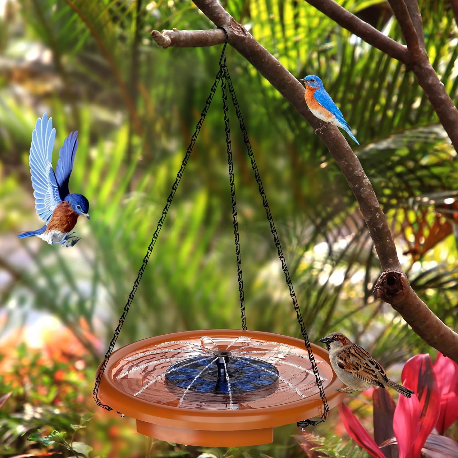 hlquji Hanging Bath Set with Solar Fountain Hanging Solar Powered Water ...