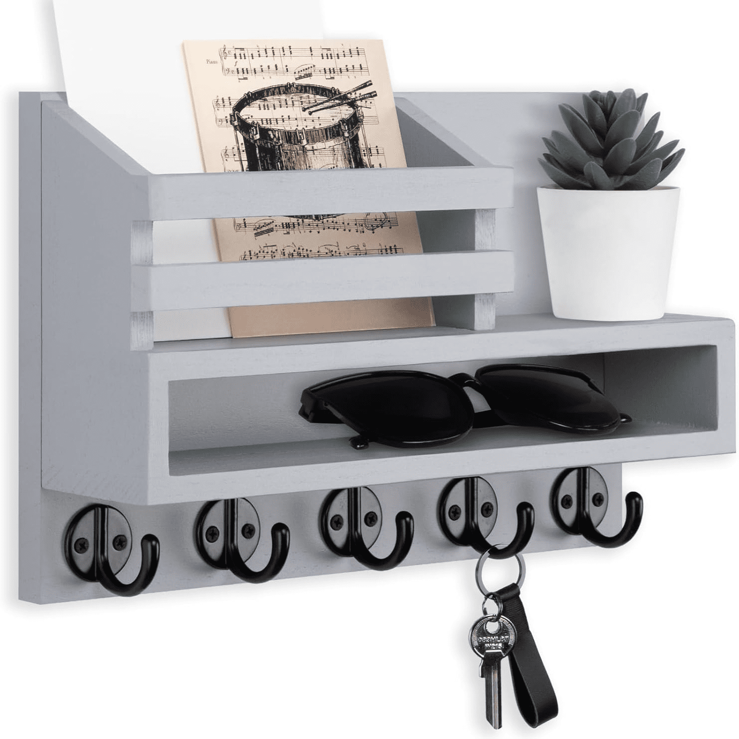 hlquji Key and Mail Holder Wall Mount Key Hanger with Long Storage and ...