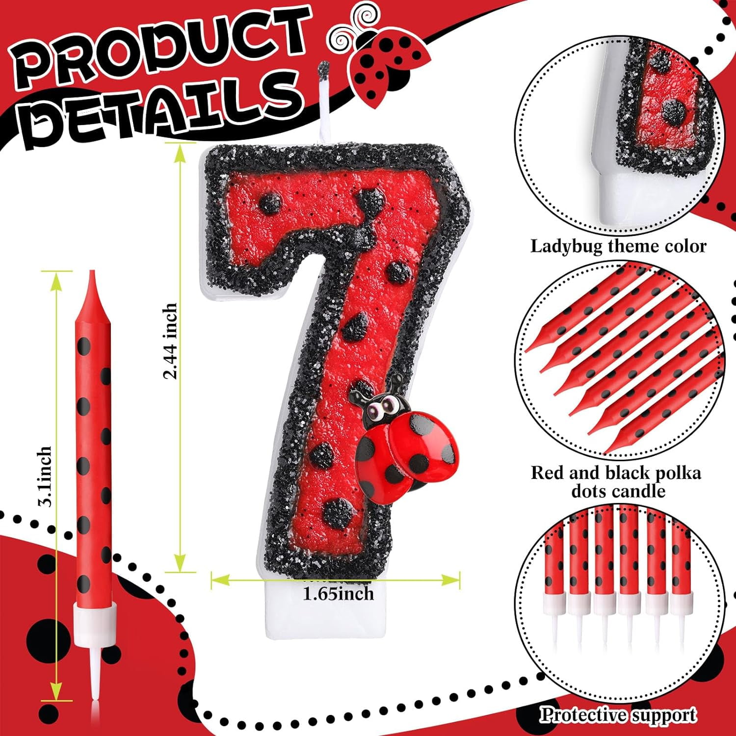 hlquji Ladybug Number 1-9 Birthday Cake Candle Numeral Birthday Candles ...