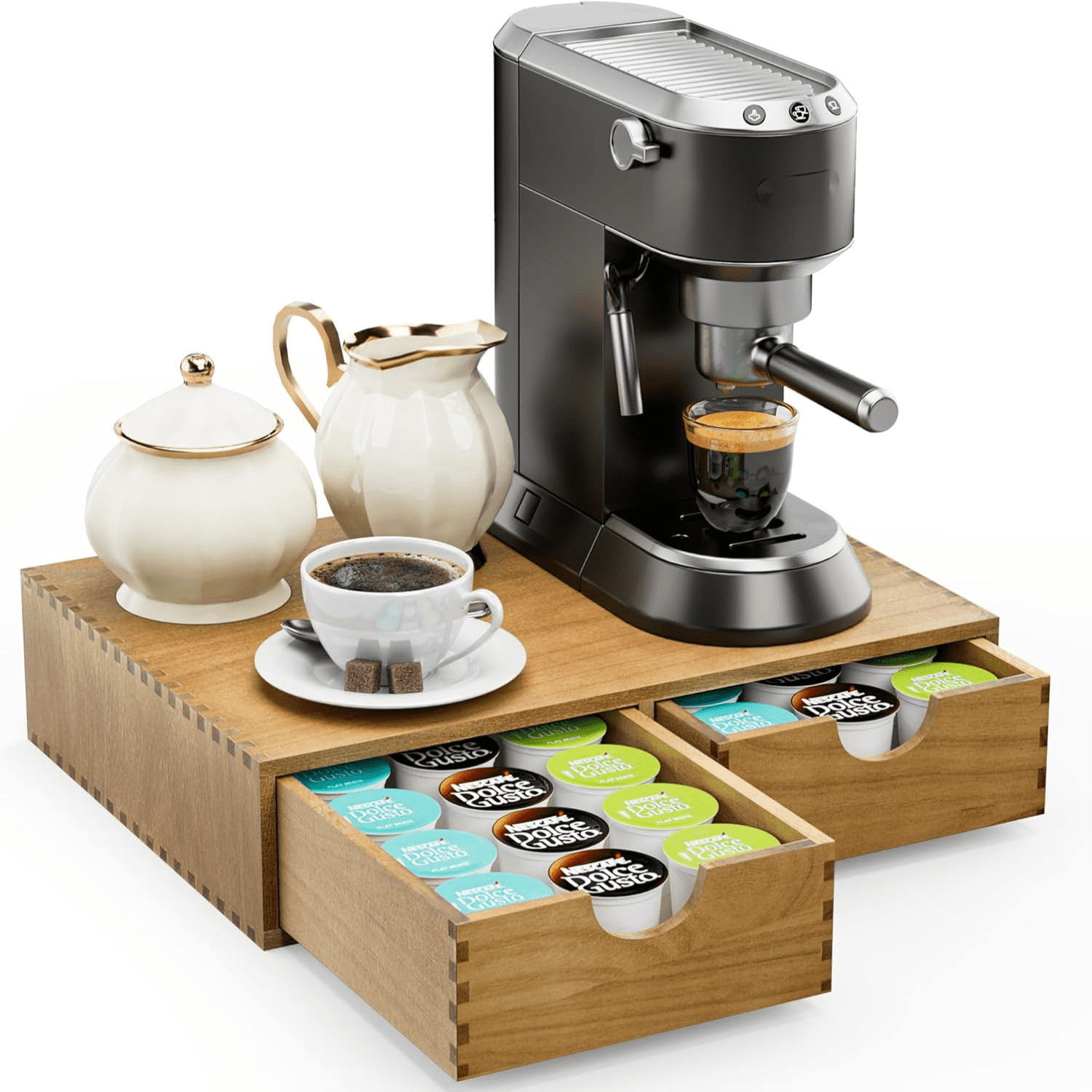 hlquji Pine Wood K Cup Organizer Coffee Pod Storage for Counter Coffee ...