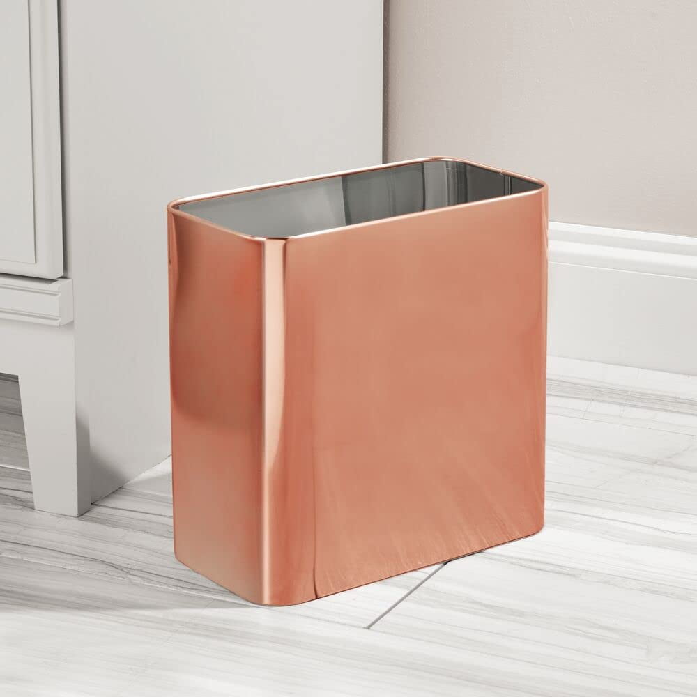 hlquji Small Metal 2.4 Gallon Trash Can Wastebasket Garbage Bin for Bathroom - Mini Slim Rubbish ...