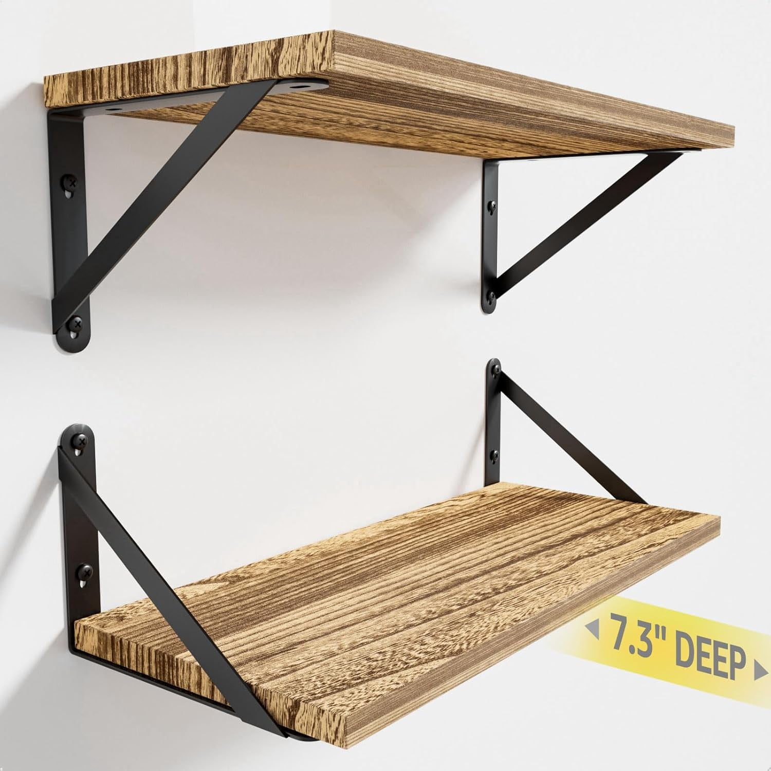 hlquji Wall Shelves 7.3" Deep Solid Paulownia Wood Wider Longer Sturdy Easy to Install Wall ...