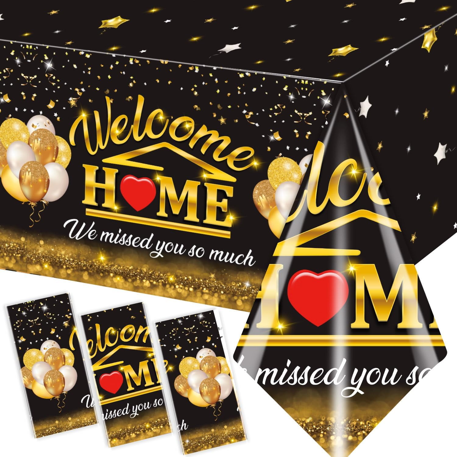 hlquji Welcome Back Backdrop Banner Home Decorations Black Gold ...