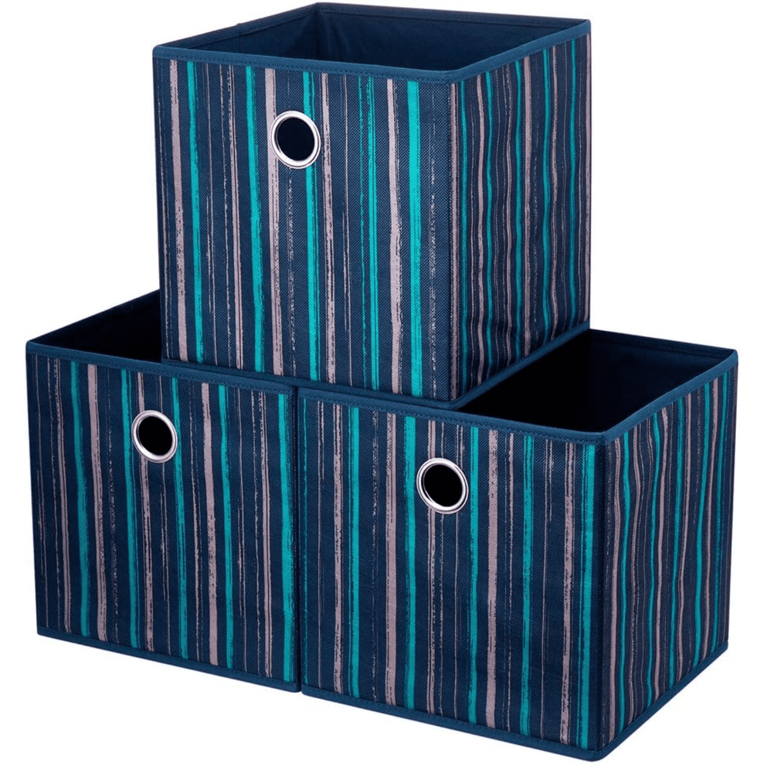 hltdhyi Fabric Storage Cubes Bins Blue Teal Printed Vertical Stripe ...