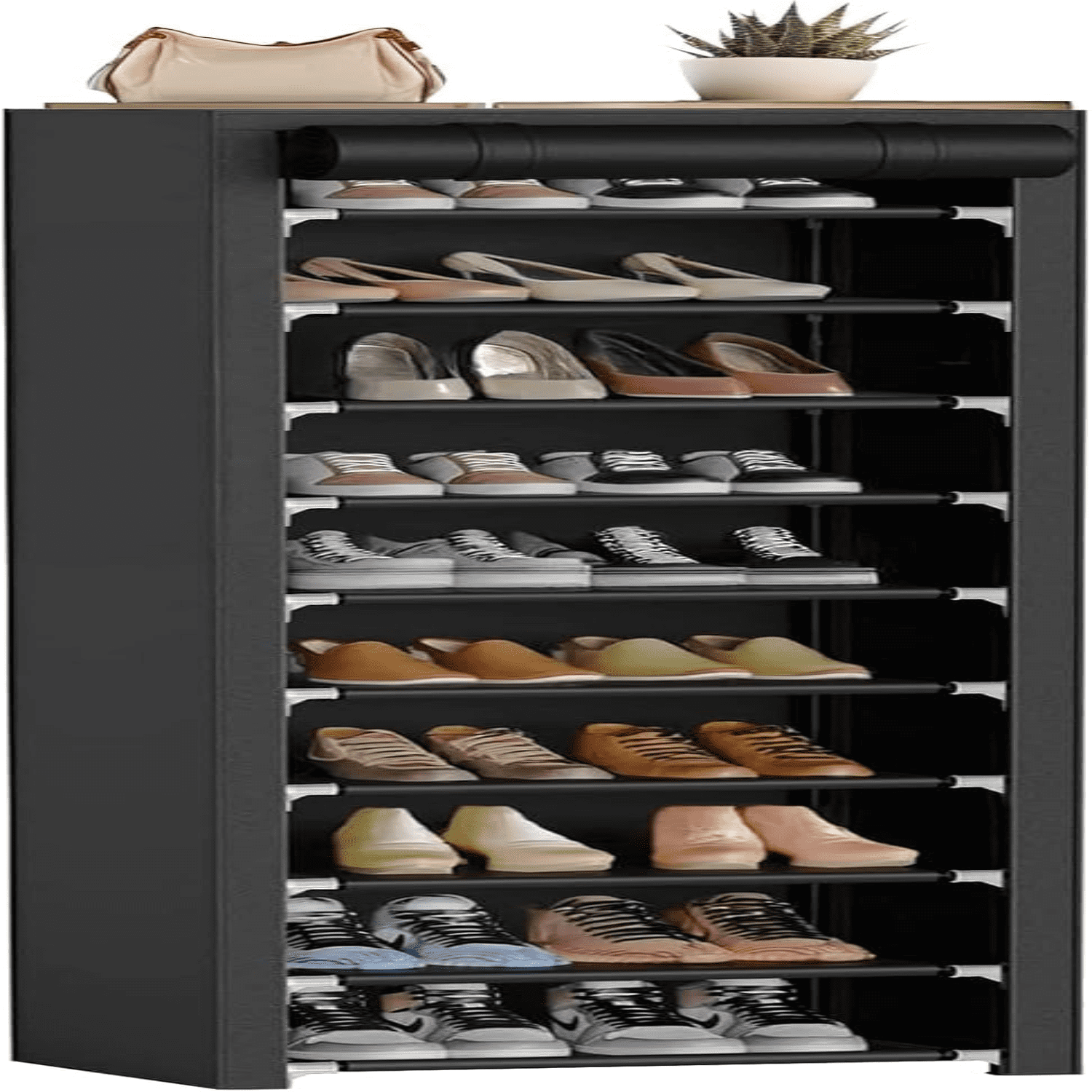hltdhyi Shoe Rack with Cover 10 Tier Tall Slim Narrow Shoe Rack ...