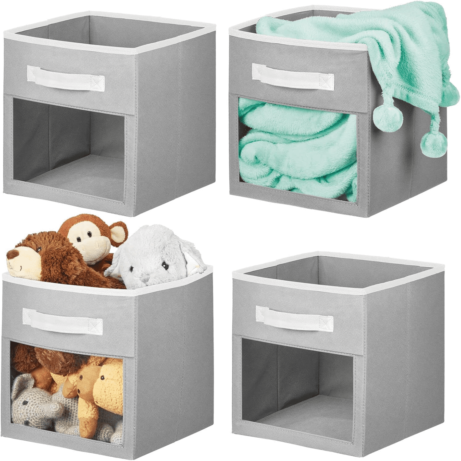 hltdup Fabric Nursery/Playroom Closet Storage Organizer Bin with Front Handle/Window for Cube ...